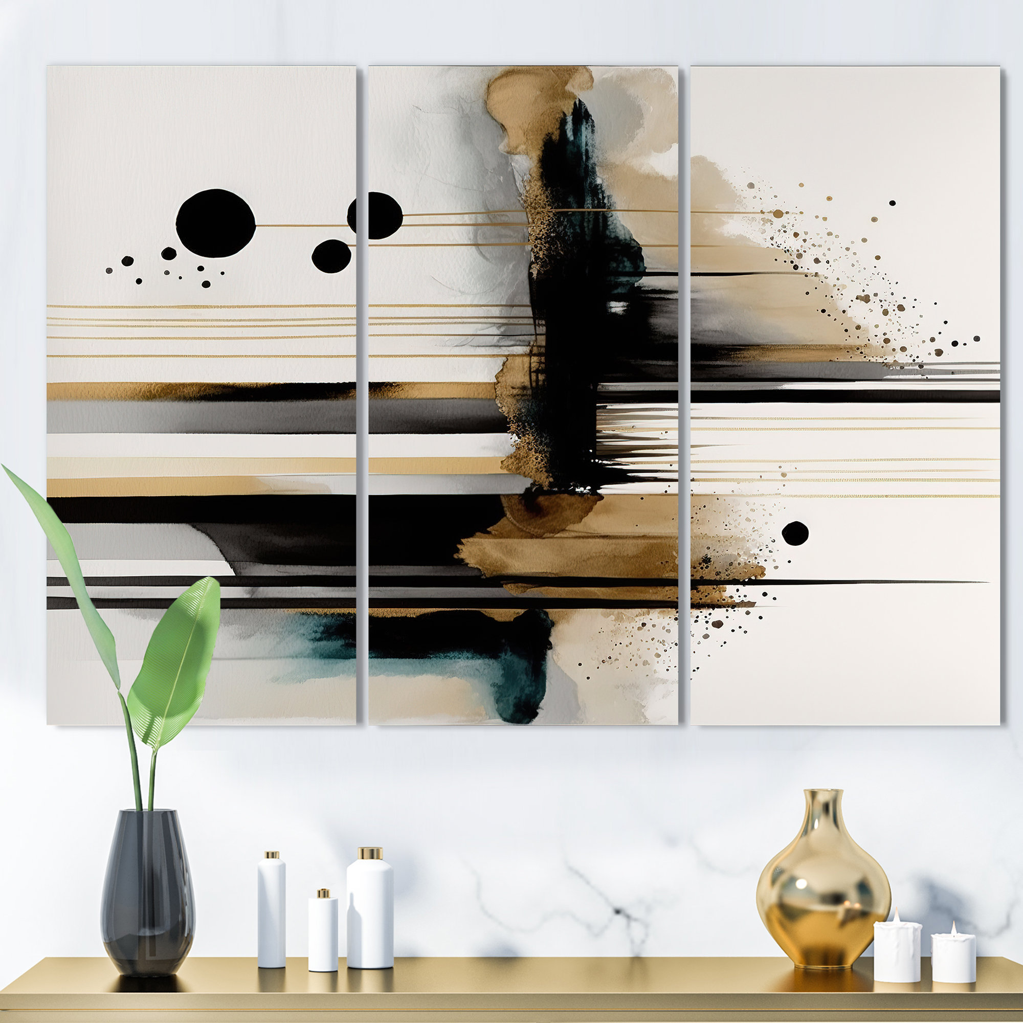 Design Art Abstract Transitional Modern Shapes I - 3 Piece Print on ...