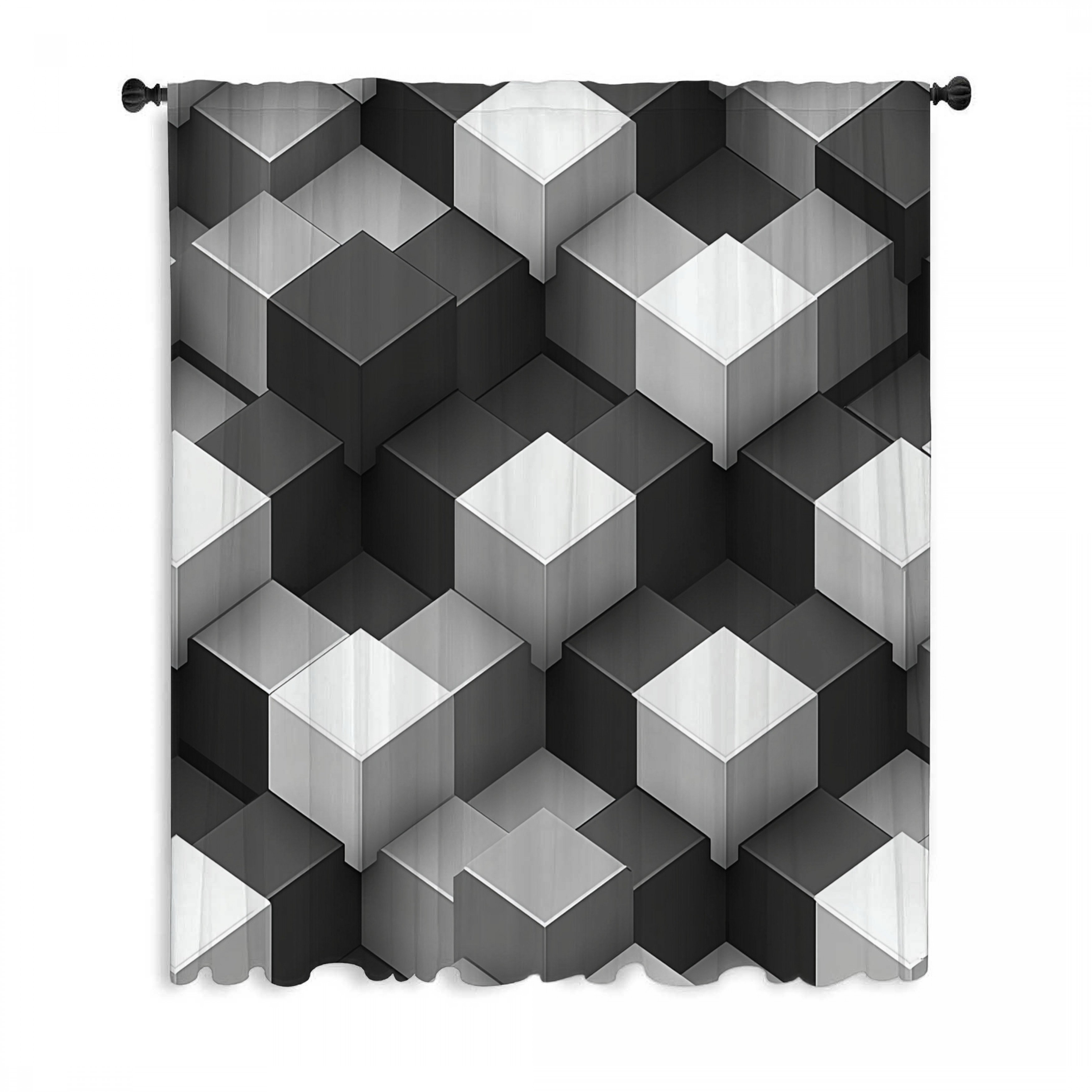 Corrigan Studio® Cube Structure Window Curtains, Geometric Blockout ...