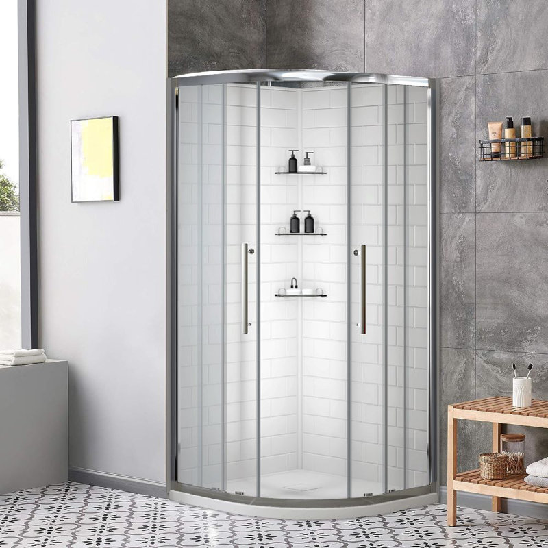 DREAMWERKS Monaco 36'' W 75'' H Framed Round Reversible Shower Kit in ...