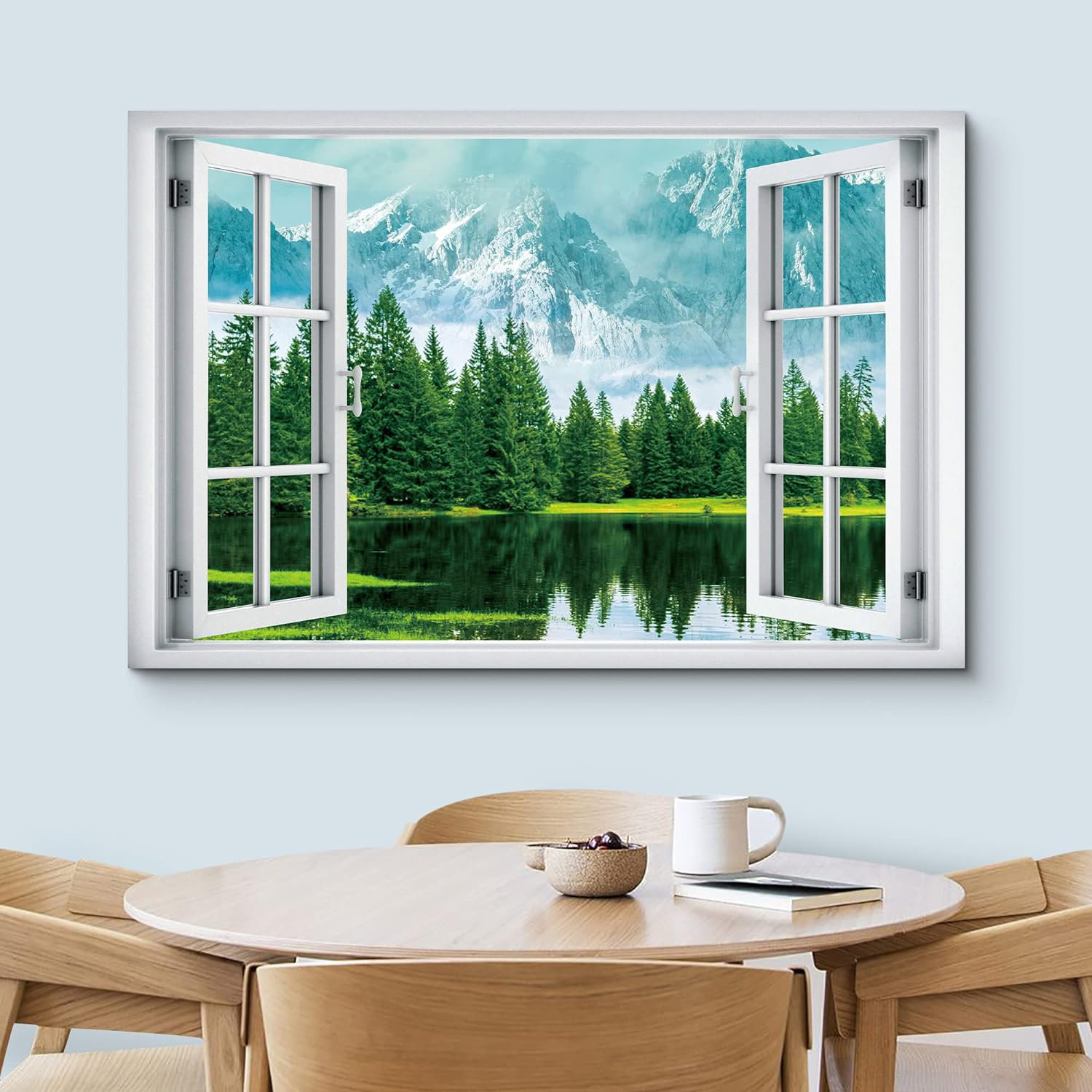 IDEA4WALL Window Scenery " Window View Green Forest Lake Snowy ...