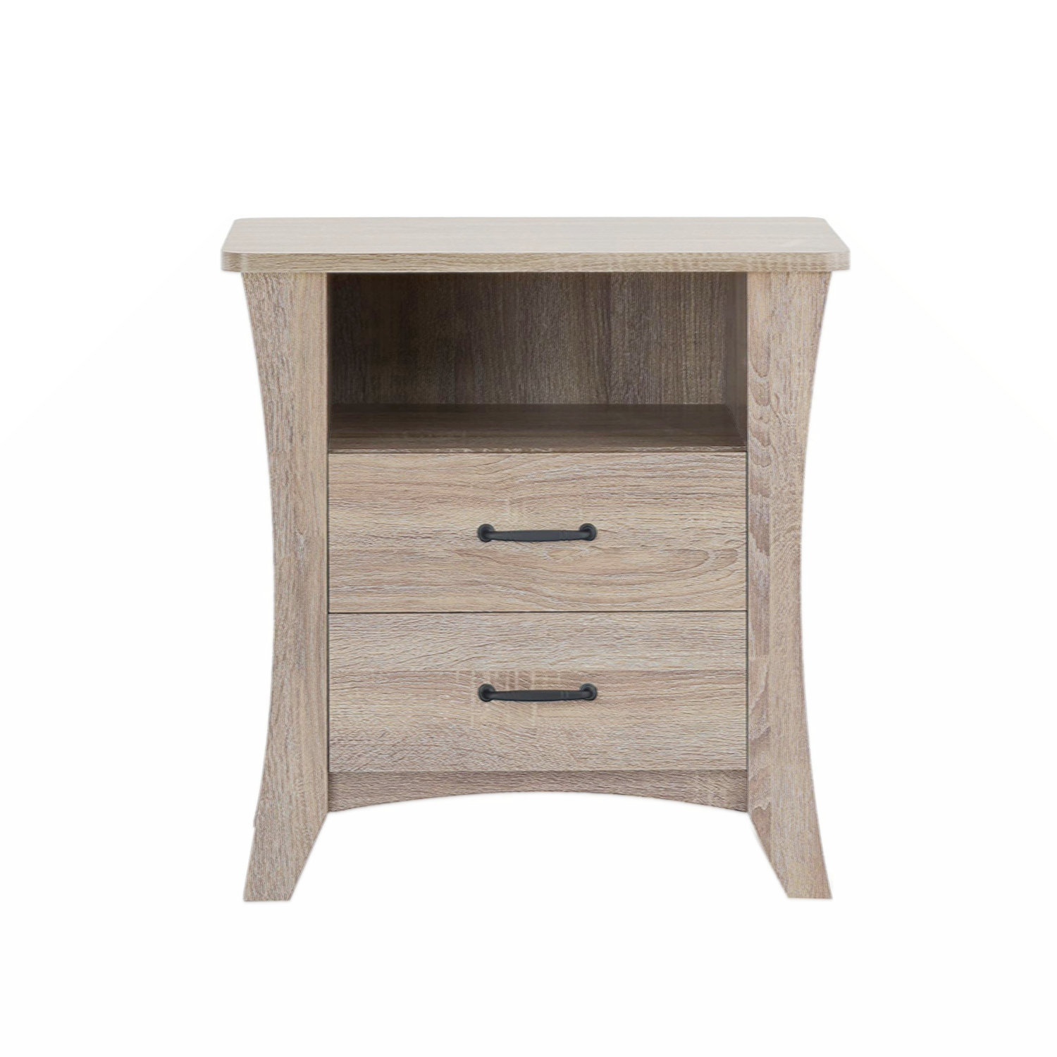 Gracie Oaks Nightstand With Top Open Compartment And 2 Drawers In ...