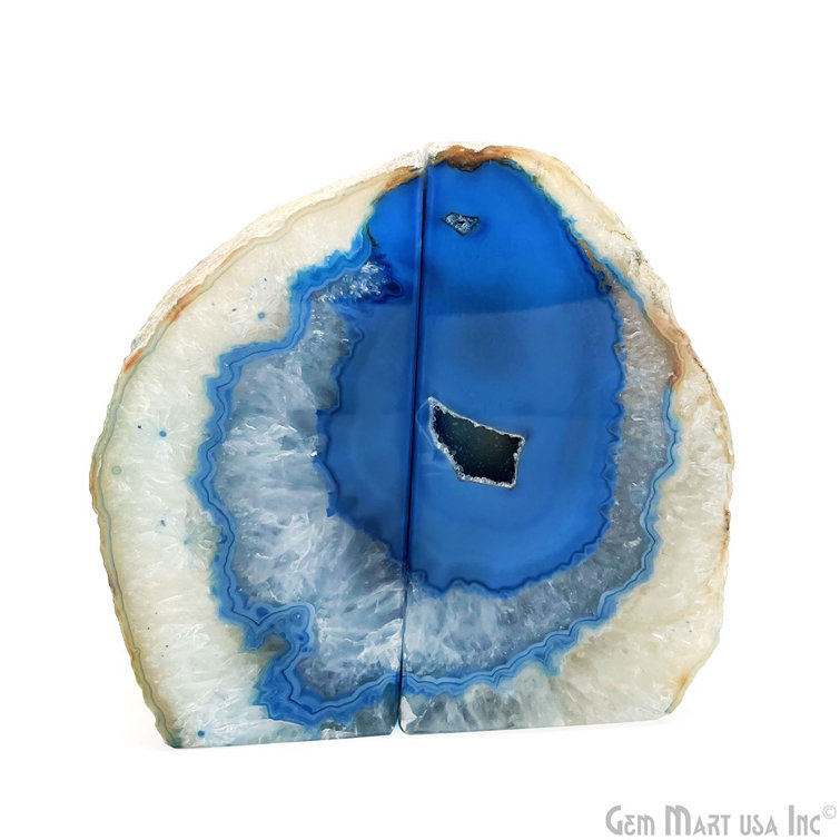 GEMMART USA Blue Geode Bookend, Unique Agate Bookend Pair, Mineral Rock ...