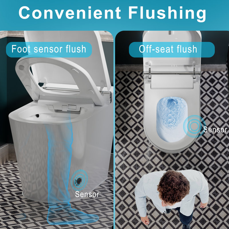 ARRISEA Smart Bidet Toilet with Built in Tank, Off-Seat Flush & Foot ...