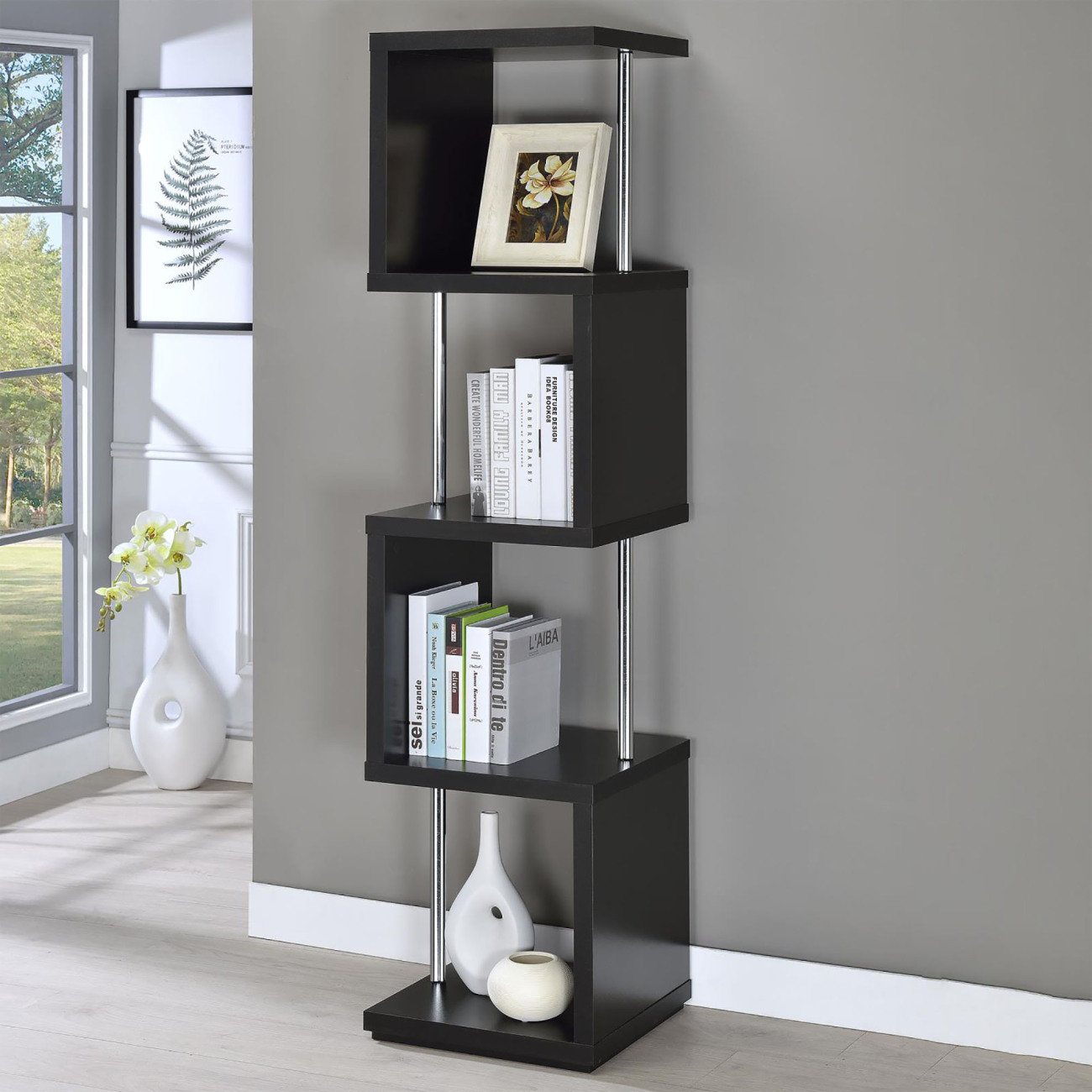 Ivy Bronx Sinuous Four-Tier Stacked Bookcase With Chrome Accents, A ...