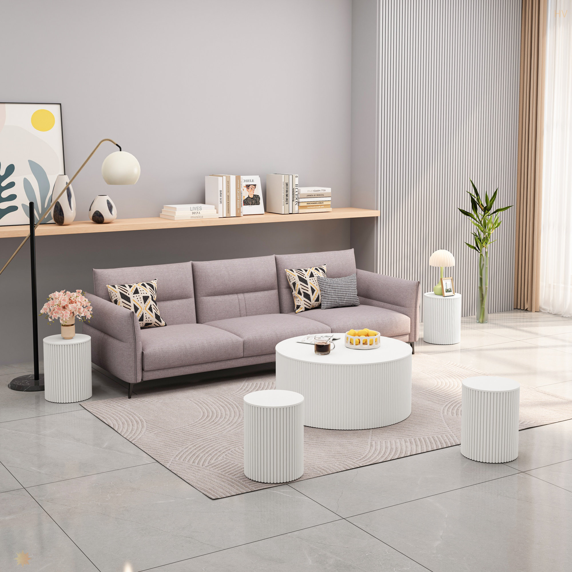 George Oliver Modern Round Coffee Table Set, Drum Circle Coffee Tables ...