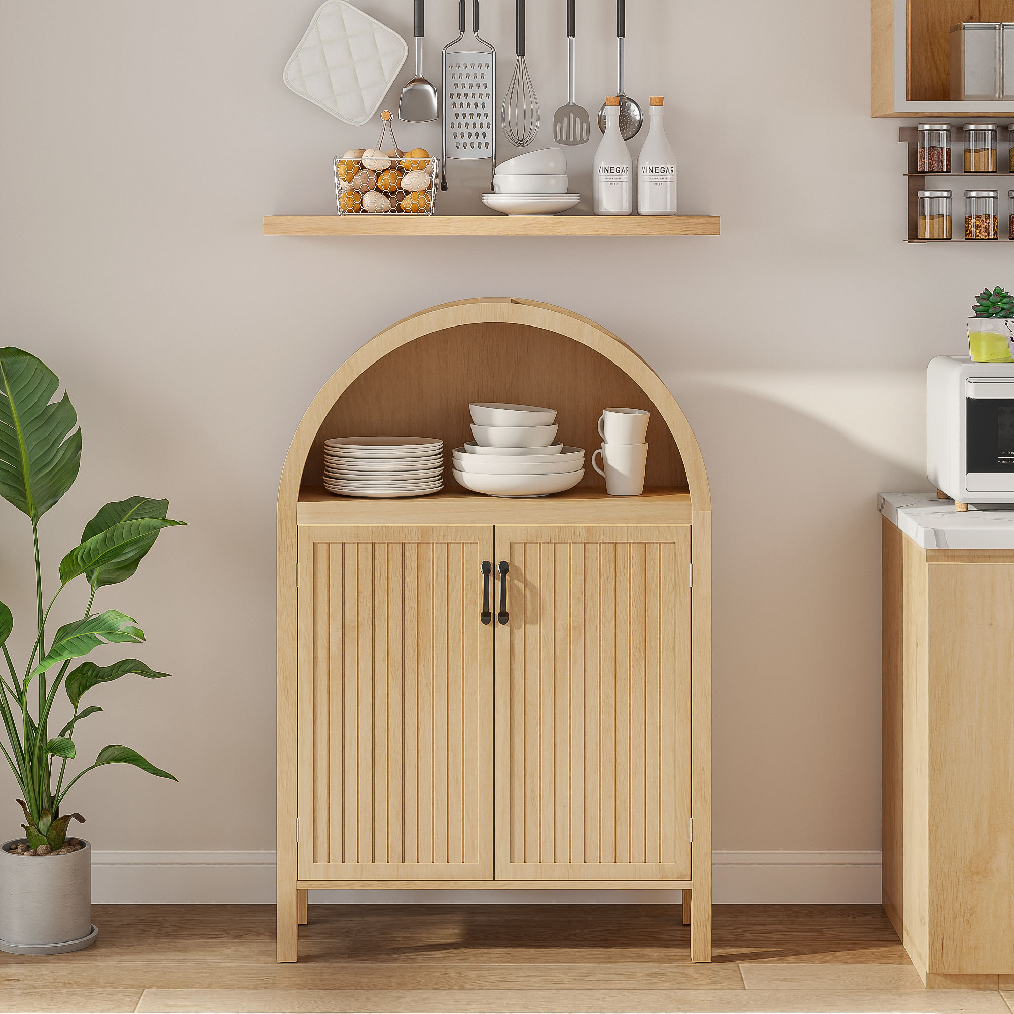 Millwood Pines Arched Storage Cabinet With Fluted Door, Sideboard ...