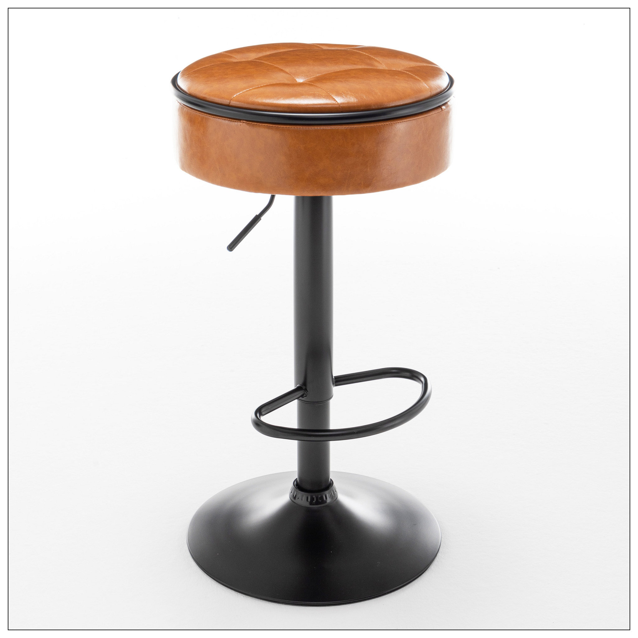 Corrigan Studio® Round Storage Bar Stool Set Of 2, Khaki Faux Leather ...