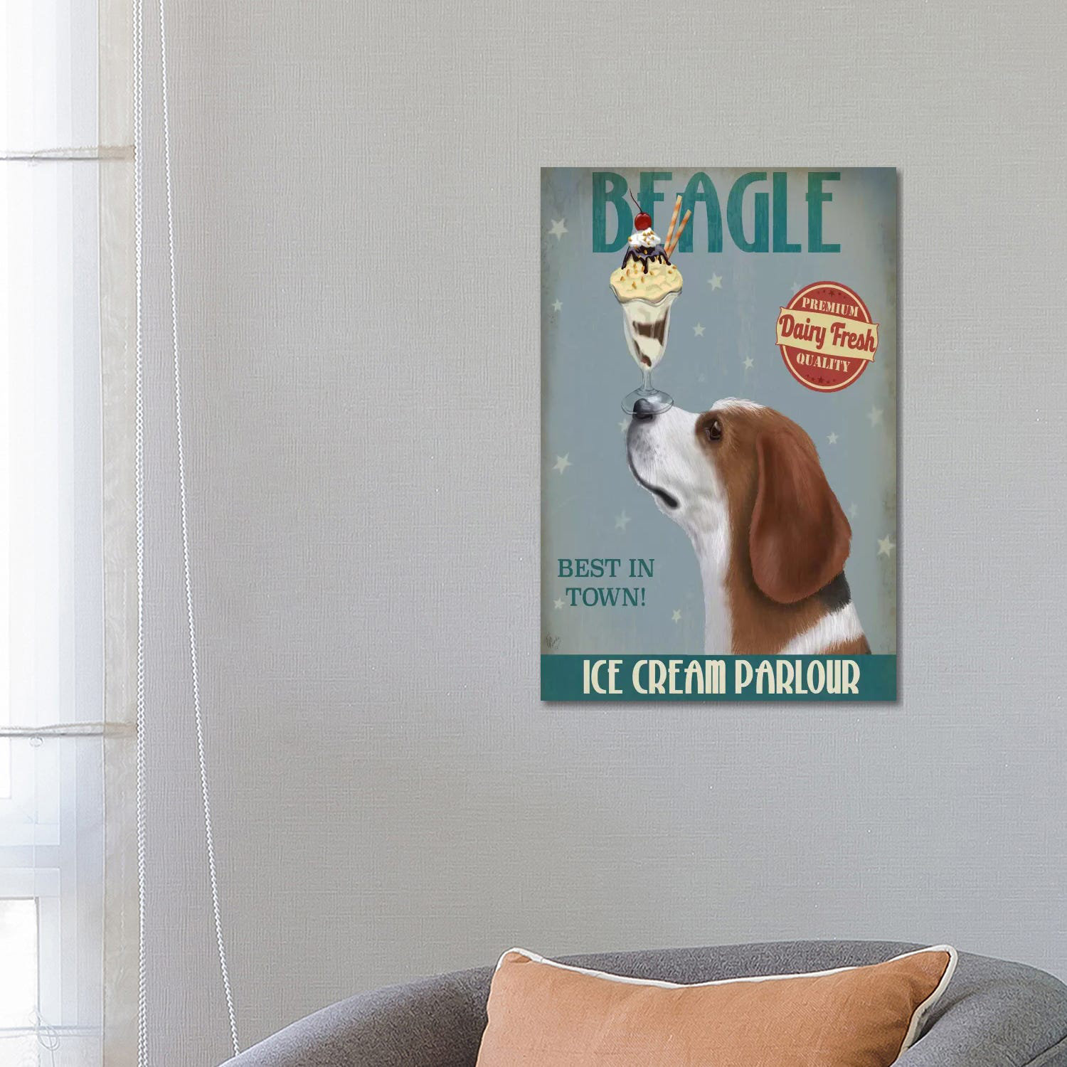 Happy Larry Beagle Ice Cream Parlour by Fab Funky - Wrapped Canvas ...