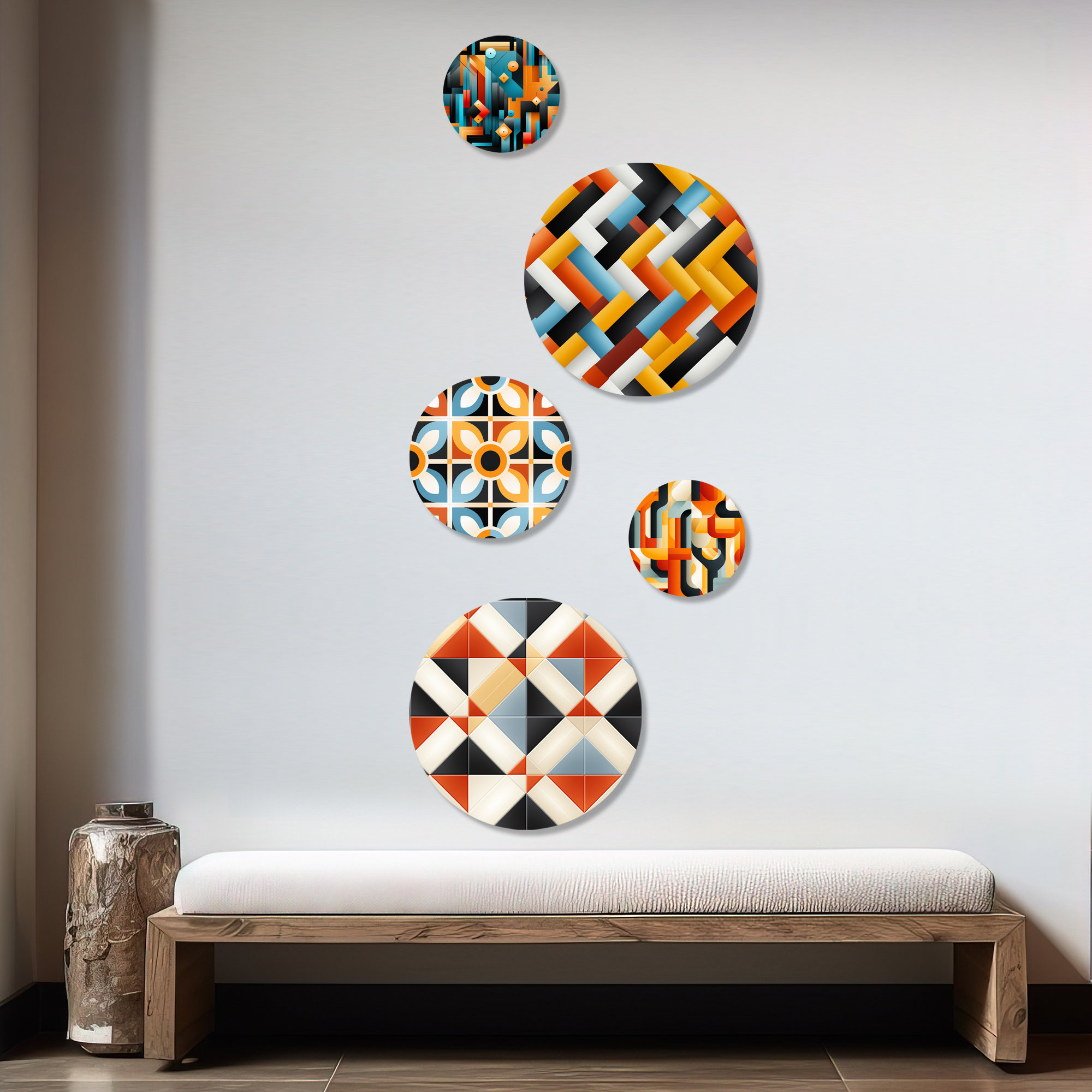 Design Art Orange And Beige Rustic Mosaic Pattern - Geometric Modern ...