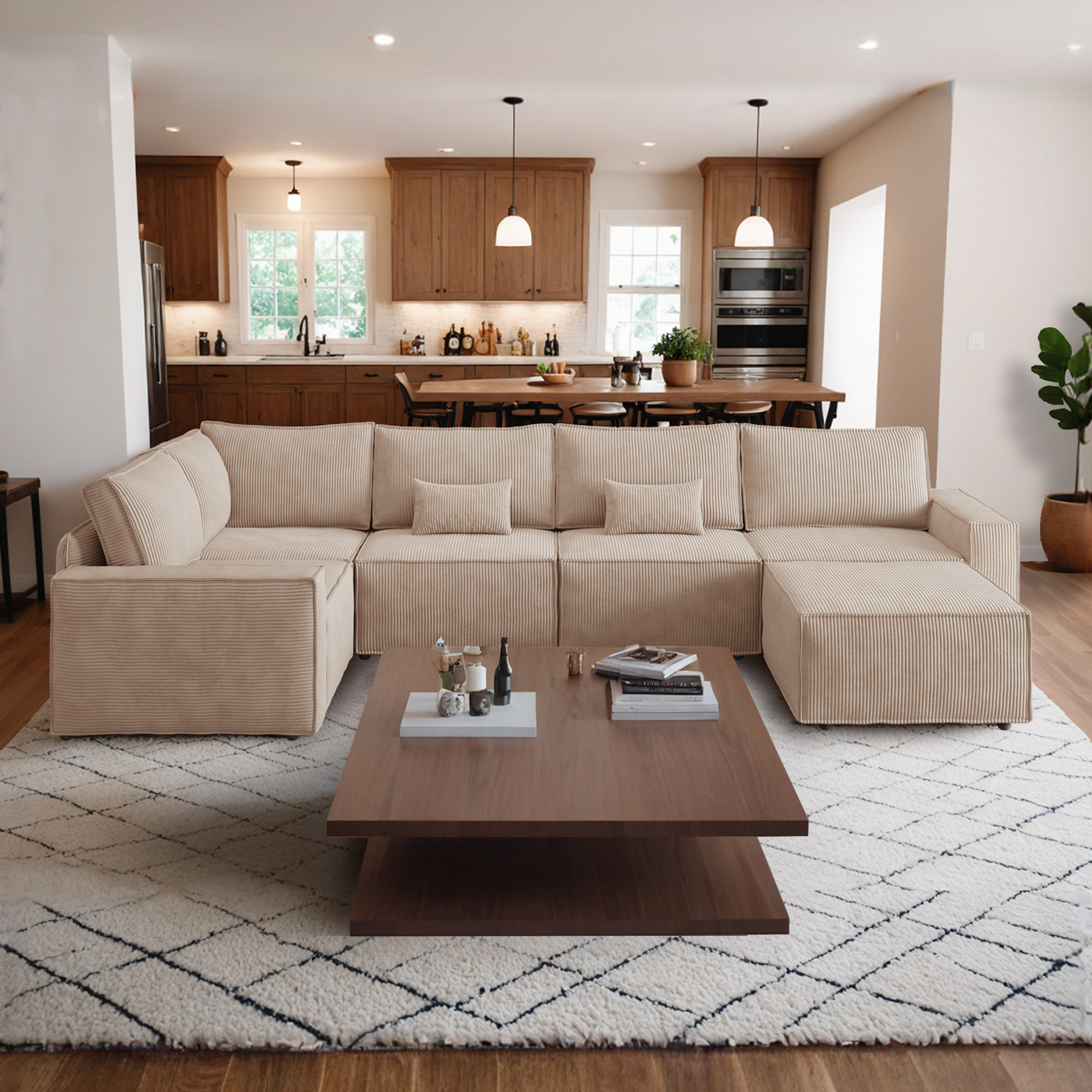 Latitude Run® Modular Sofa Sectional, L-shape Or U-shape Corduroy ...