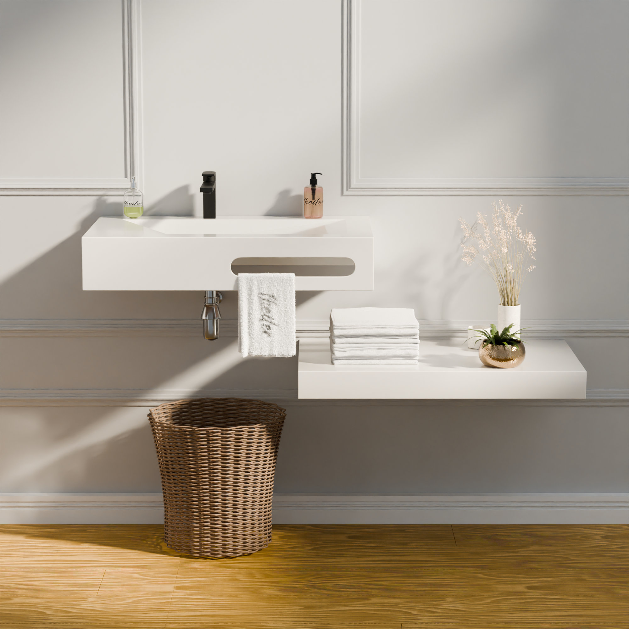 GESIPOR 32" x 19” Double Layers Floating Vanity Stone Resin Bathroom ...