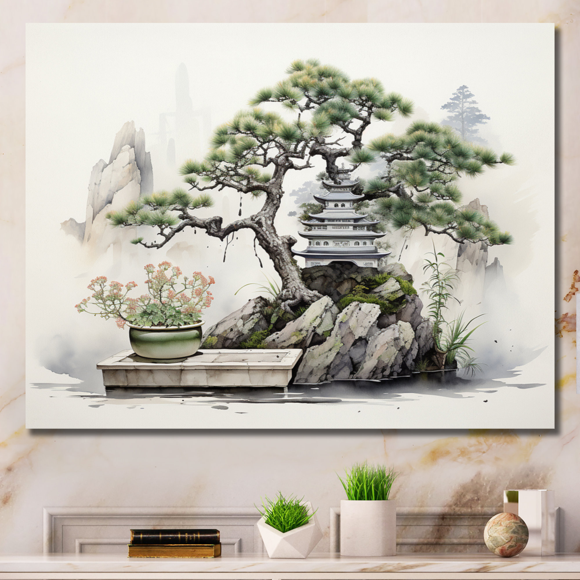 Red Barrel Studio Japon Art Meditative Green Bonsai I - Japan Art ...