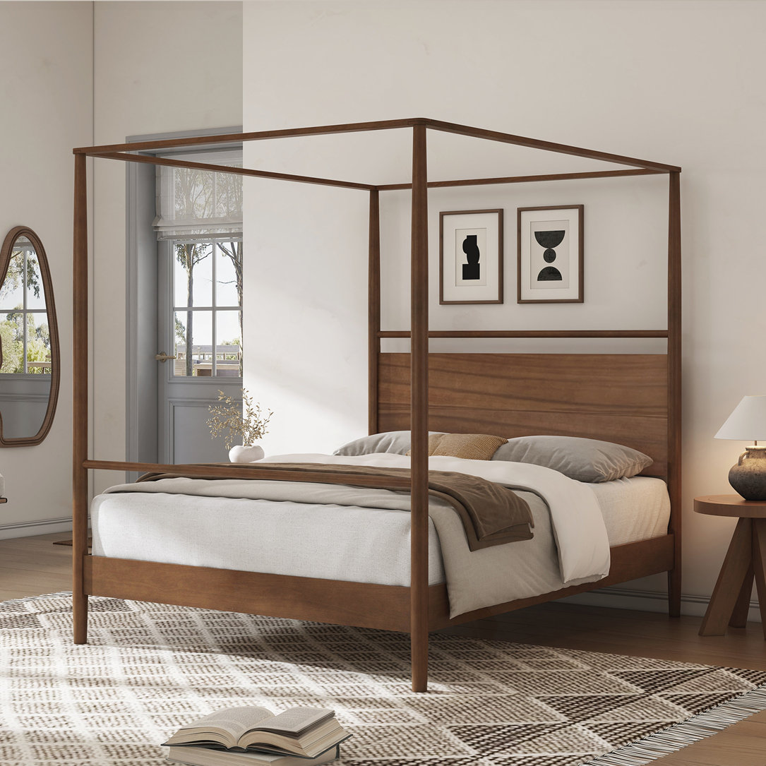 Hokku Designs Walnut Wood Canopy Bed Frame | Wayfair
