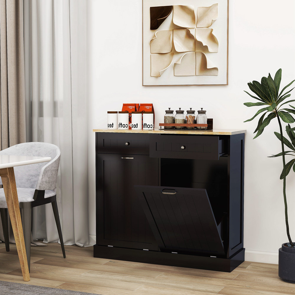 Ebern Designs Two Drawers And Two-Compartment Tilt-Out Trash Cabinet ...