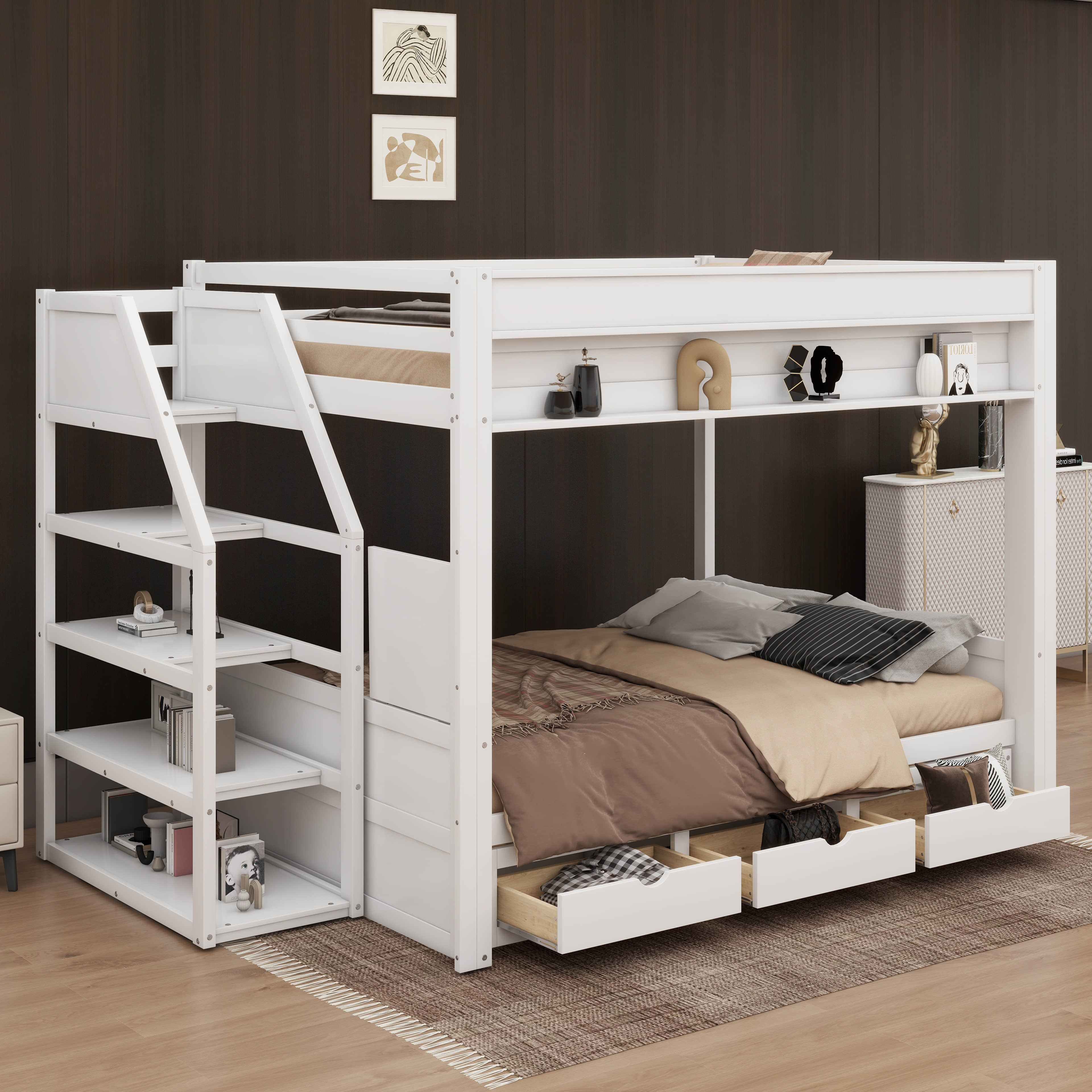 Harriet Bee A Full-Sized Wooden Convertible Bunk Bed With A Storage ...