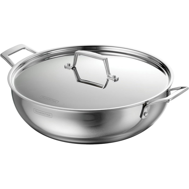 Tramontina Utsava Tri-Ply Clad Stainless Steel Kadai with Lid, Kadhai ...