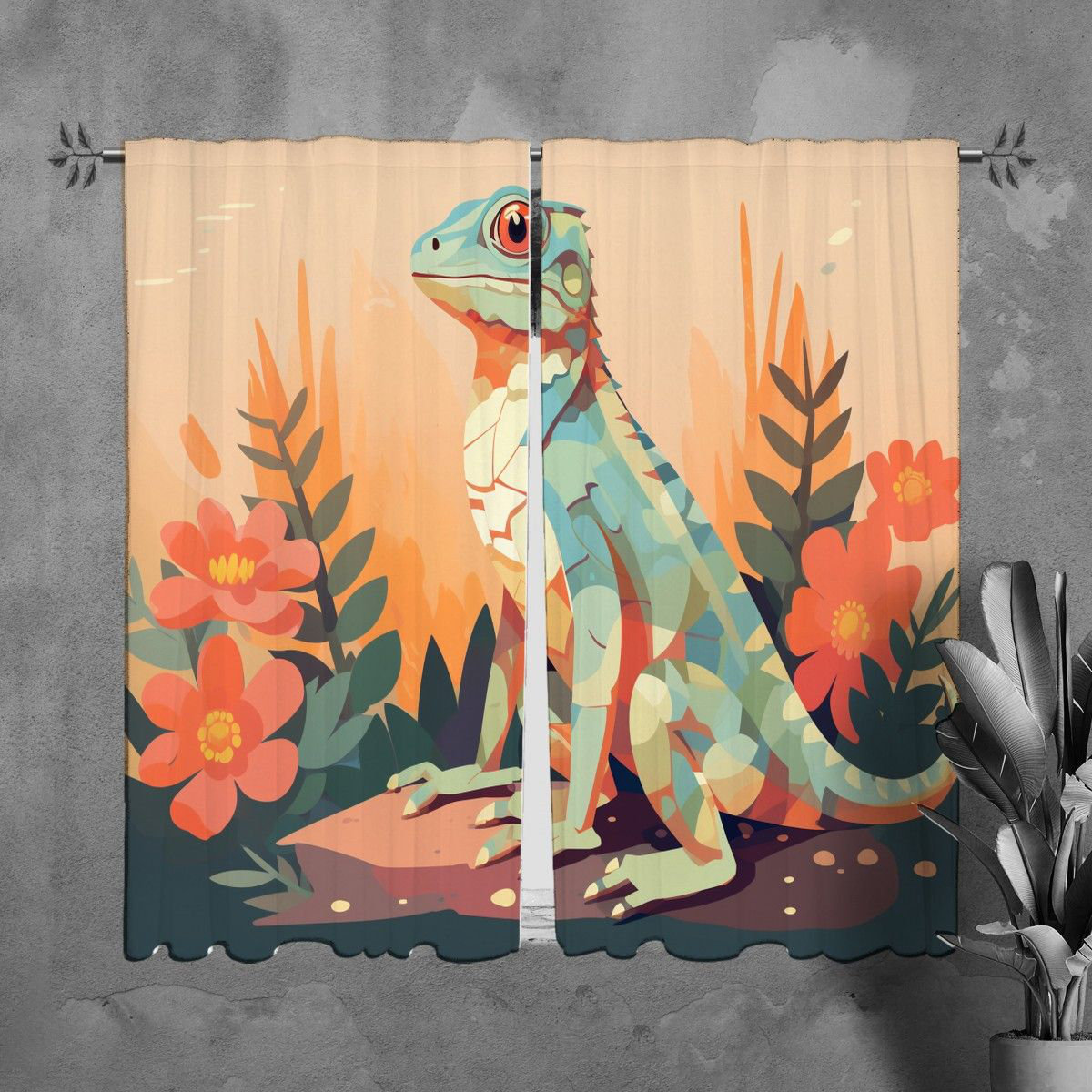 Wildon Home® Lizard Window Curtains Animals Orange Drapes | Wayfair
