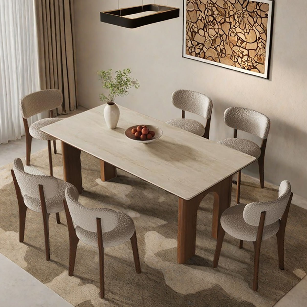 RESROS Solid Wood & Rock Panel Rectangular Dining Table | Wayfair