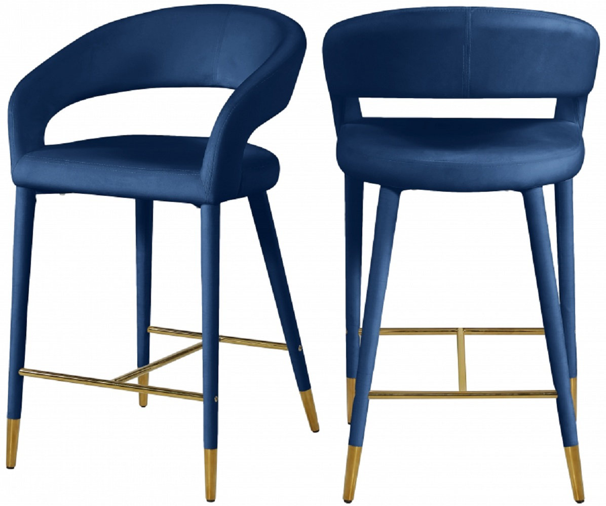 Tree Line Furniture Irwin Stool, Soft Navy Velvet And Upholstered Legs ...