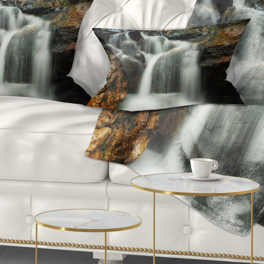 Design Art Landscape Printed Slow Motion Waterfall on Rocks Lumbar ...