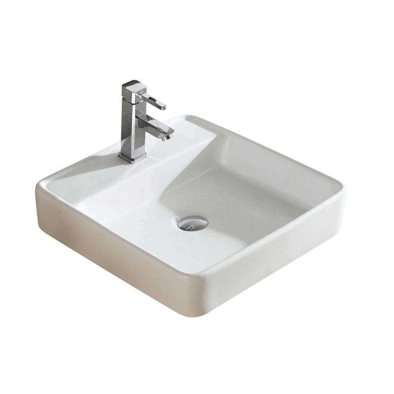 Fine Fixtures Modern Ceramic Square Vessel Bathroom Sink with Overflow ...