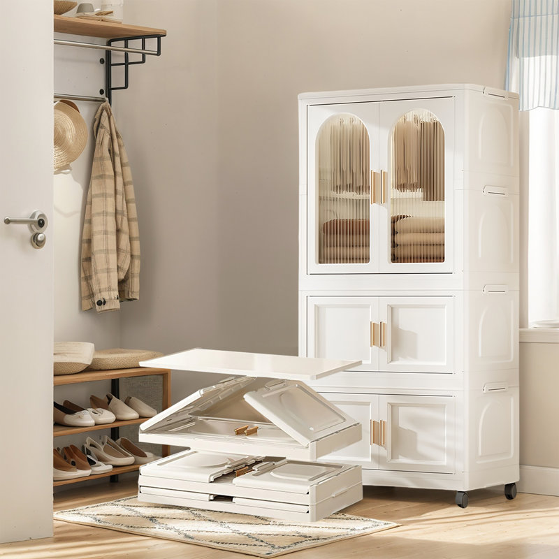 Ebern Designs Wide Folding Wardrobe With Door And Wheels | Wayfair