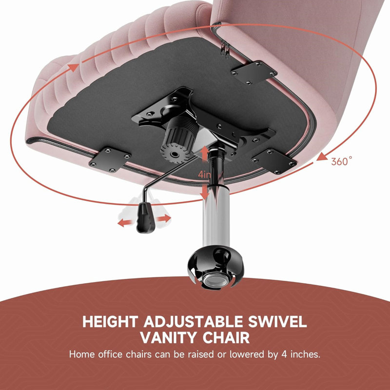 Everly Quinn Home Office Chair Comfy Vanity Chairs Adjustable 360 ...