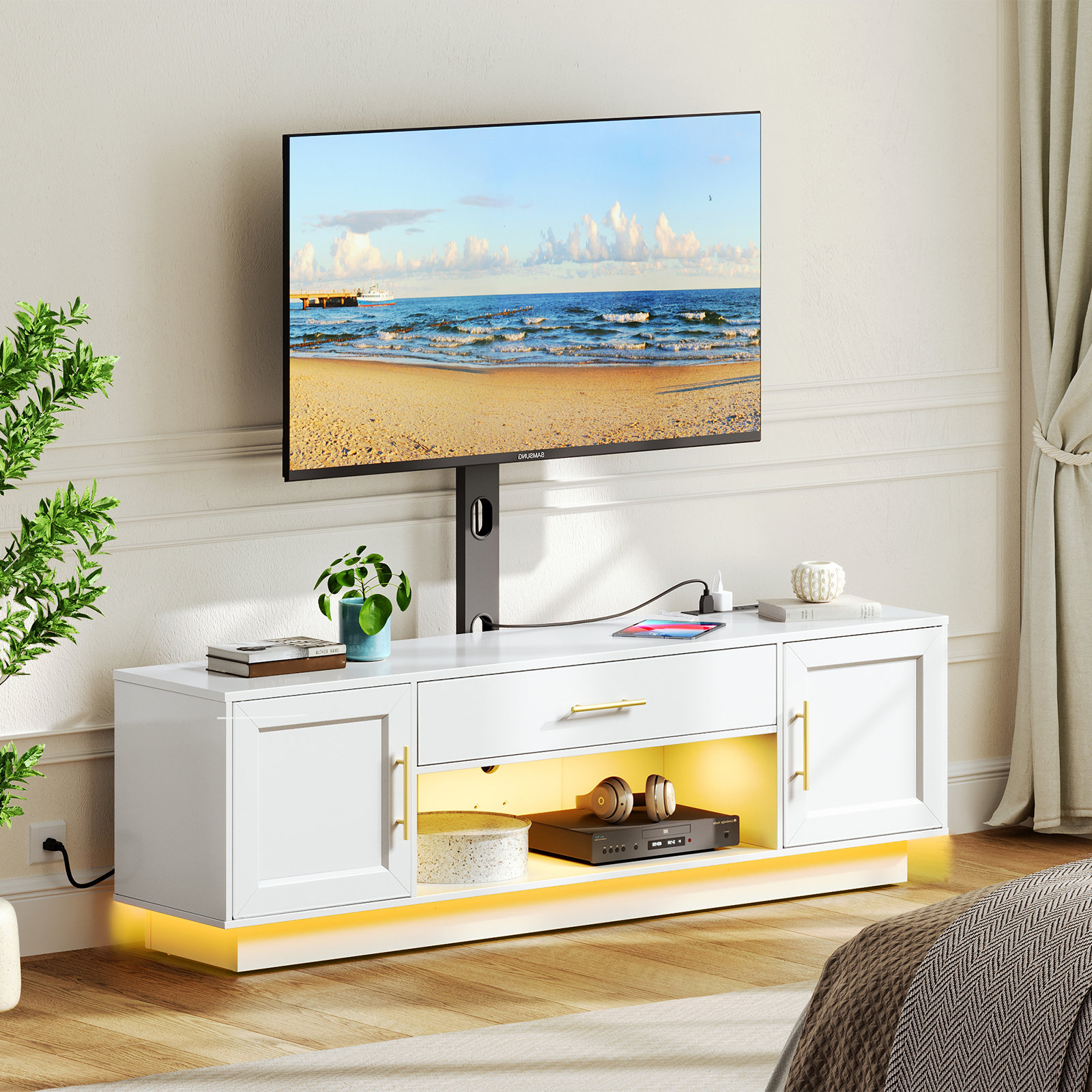 Wrought Studio™ 59.1" TV Stand with Mount Power Outlet, Swivel LED ...