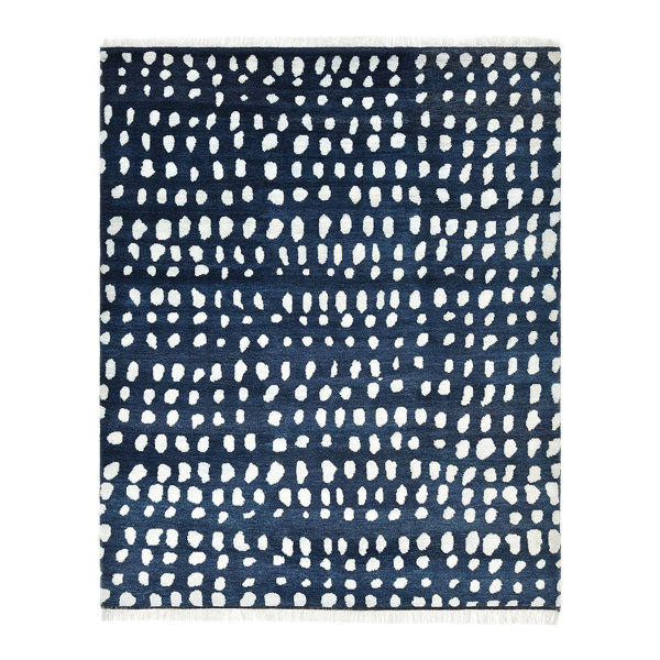 Latitude Run® Shaggy Moroccan Polka Dots Hand-Knotted Area Rug in Navy ...