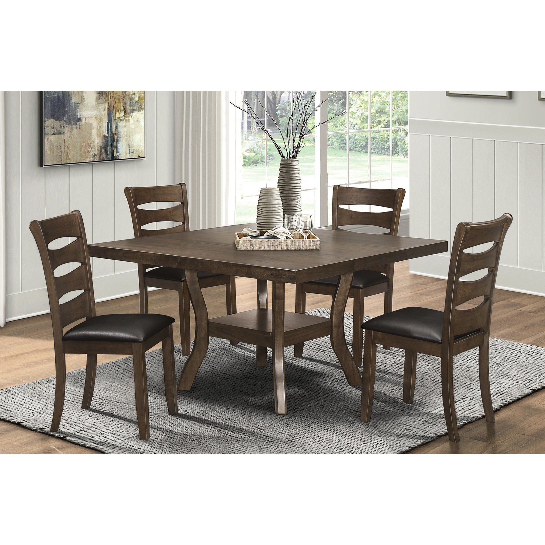 One Allium Way® Brown Wooden Dining 7pc - Table With Self-storing Leaf ...