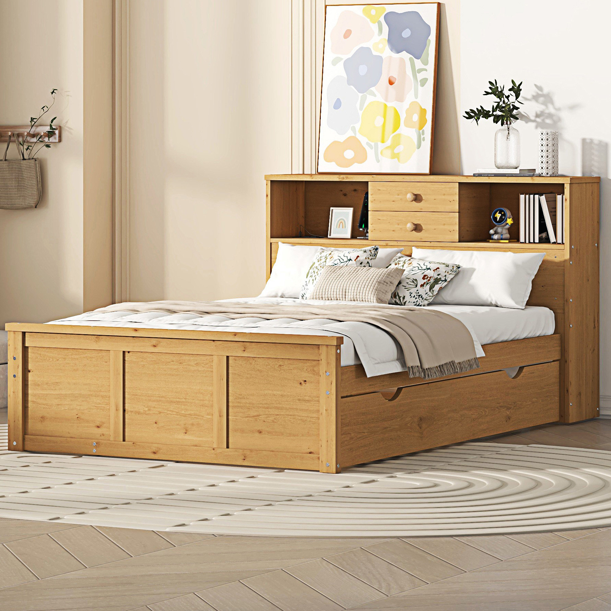 Latitude Run® Full Size Wood Pltaform Bed With Twin Size Trundle | Wayfair