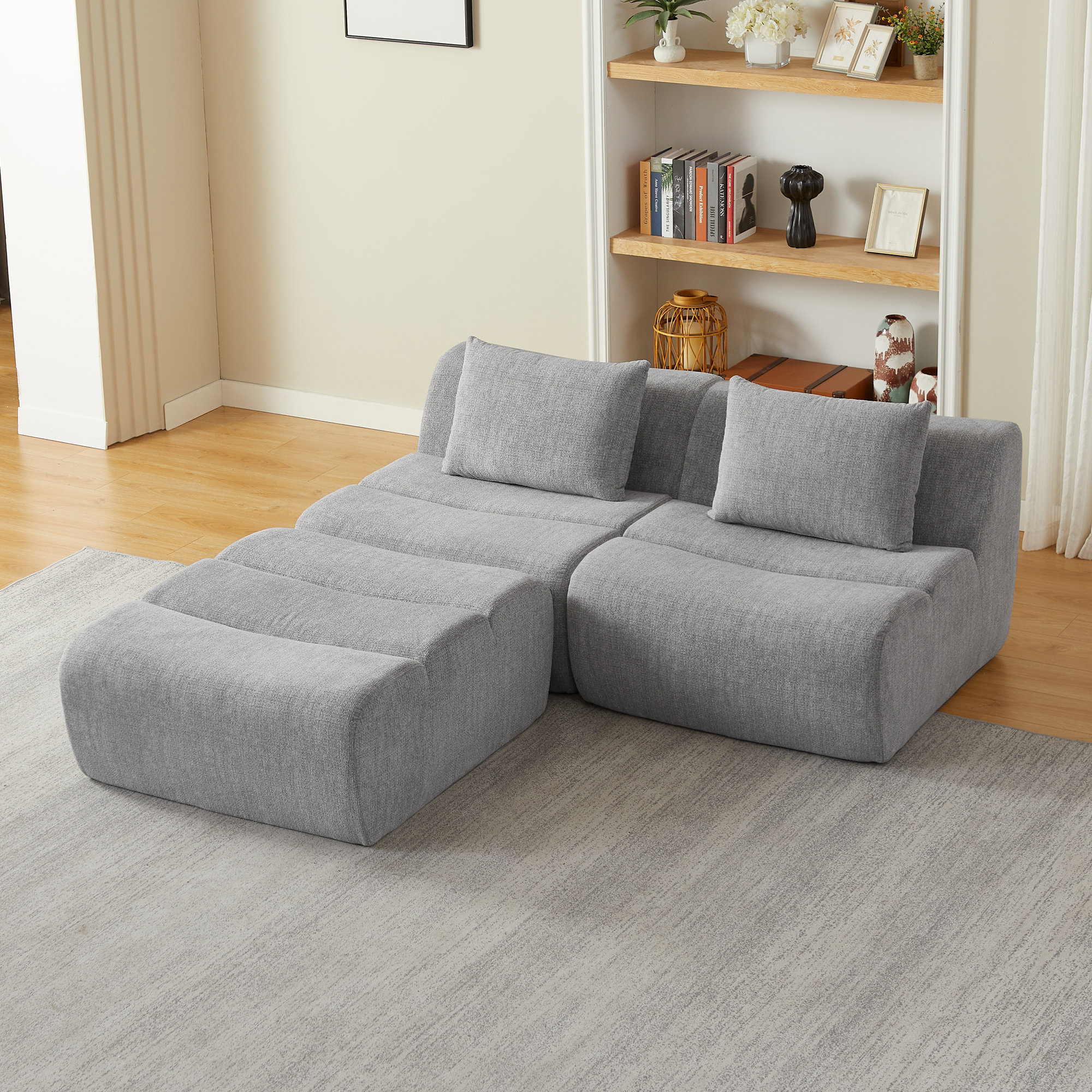 Ebern Designs Oversized 3 Seater Compressed Sofa with Chenille Fabric ...