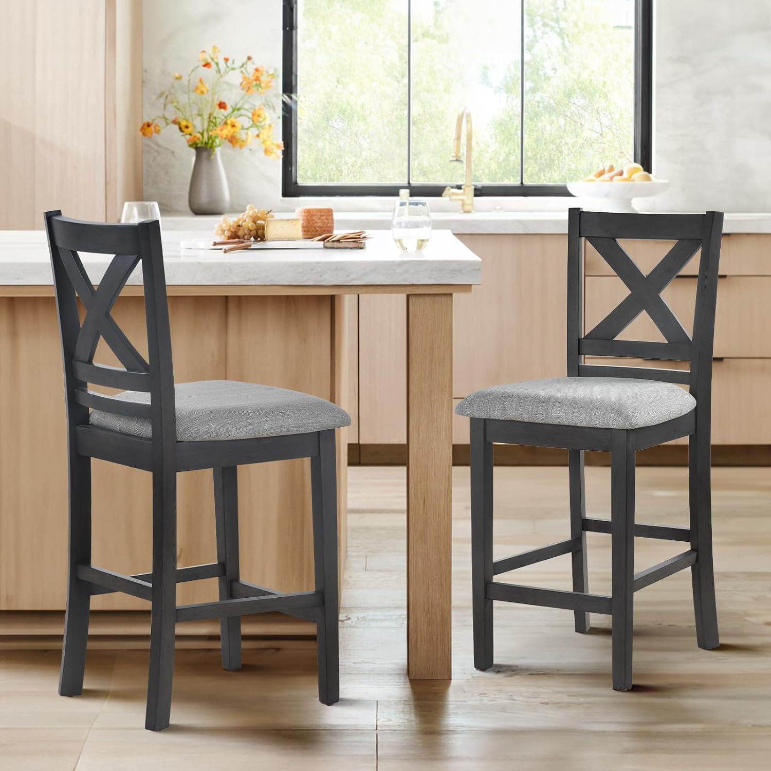 Gracie Oaks Bar Stools Set Of 2, Counter Height Bar Stools, Mid Century ...
