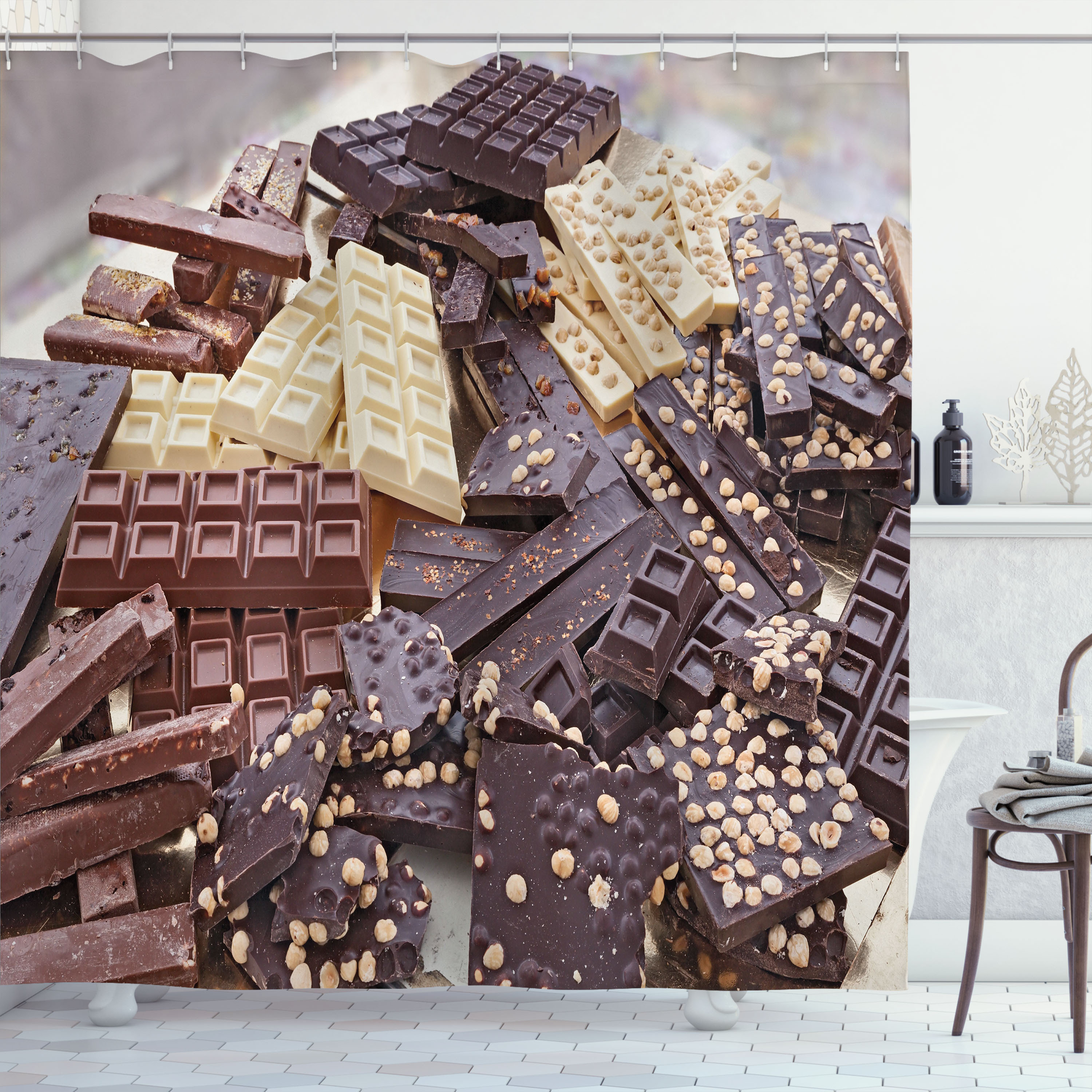 East Urban Home Chocolate Shower Curtain Assorted Chocolate Bars Dark ...