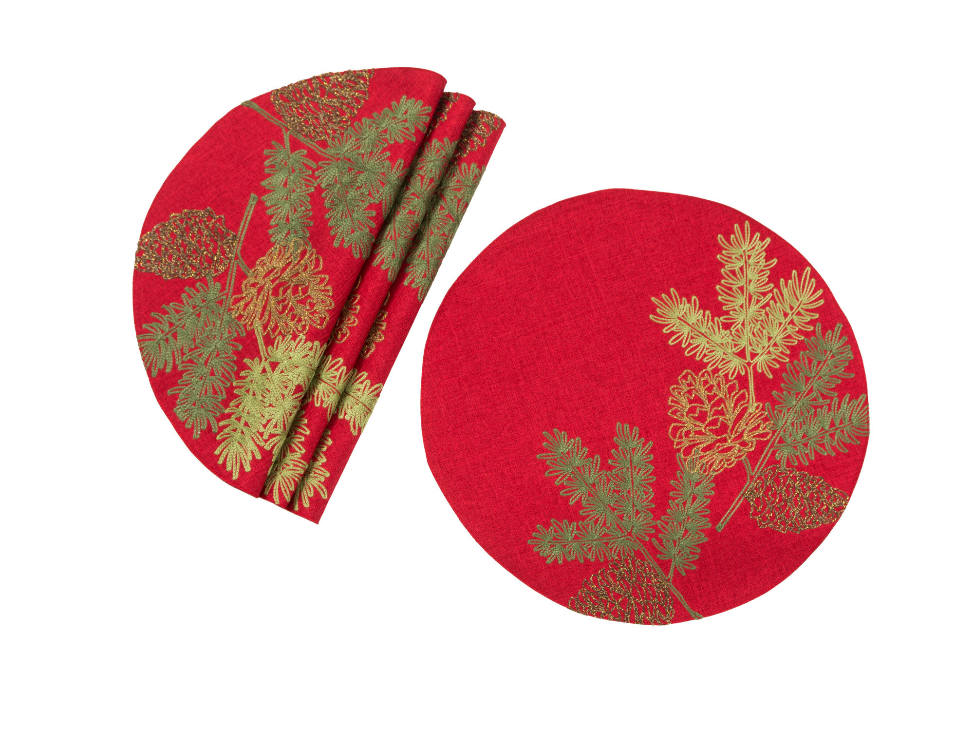 The Holiday Aisle® Rollo Christmas Pine Tree Branches Embroidered Round ...