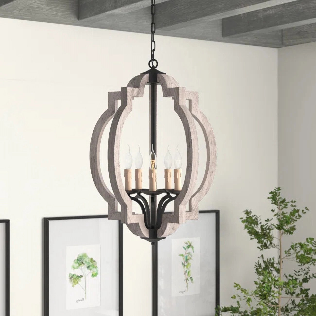 August Grove® 5 Light Metal And Wood Orb Chandelie | Wayfair