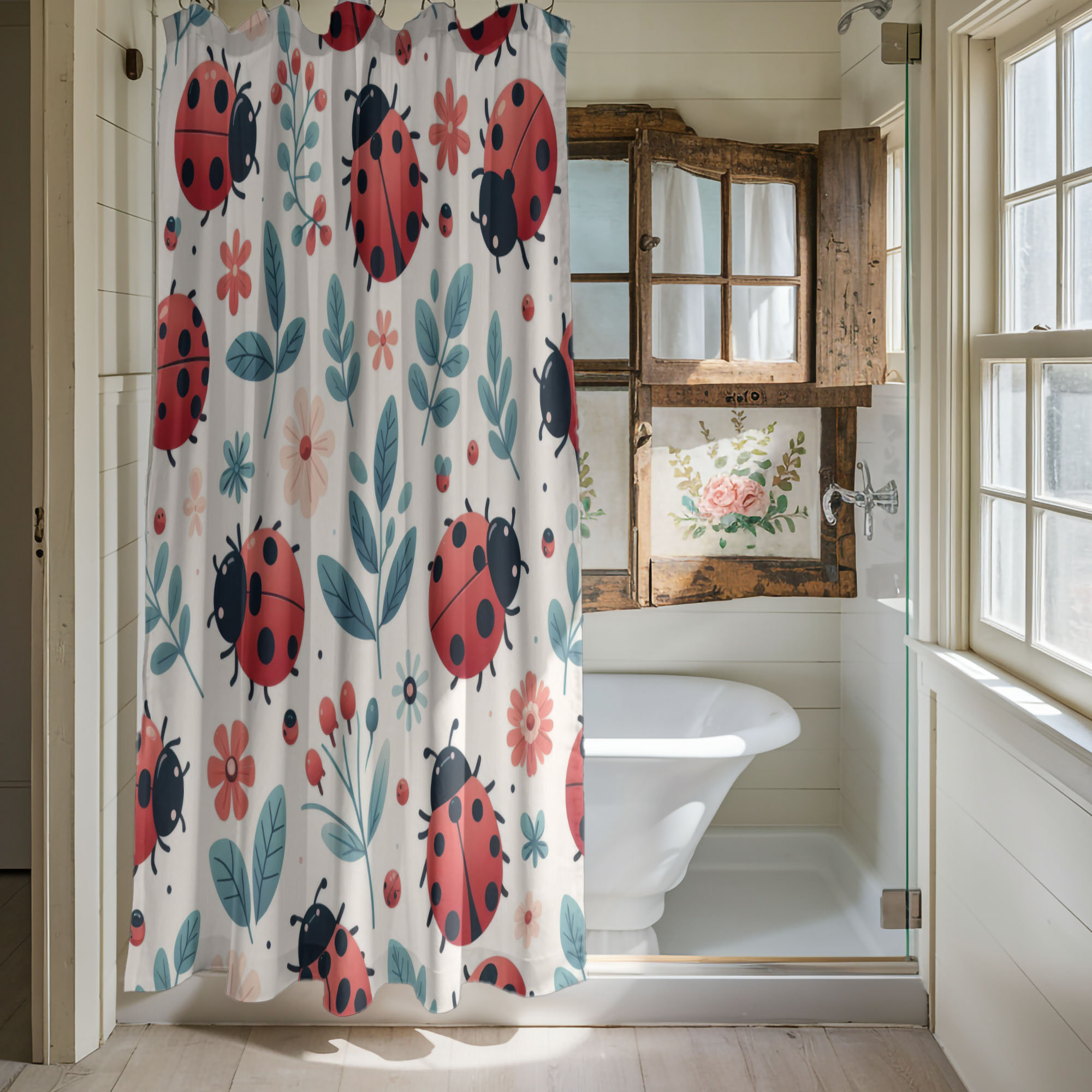 East Urban Home Tiny Ladybug - 1 Piece Standard Shower Curtain | Wayfair