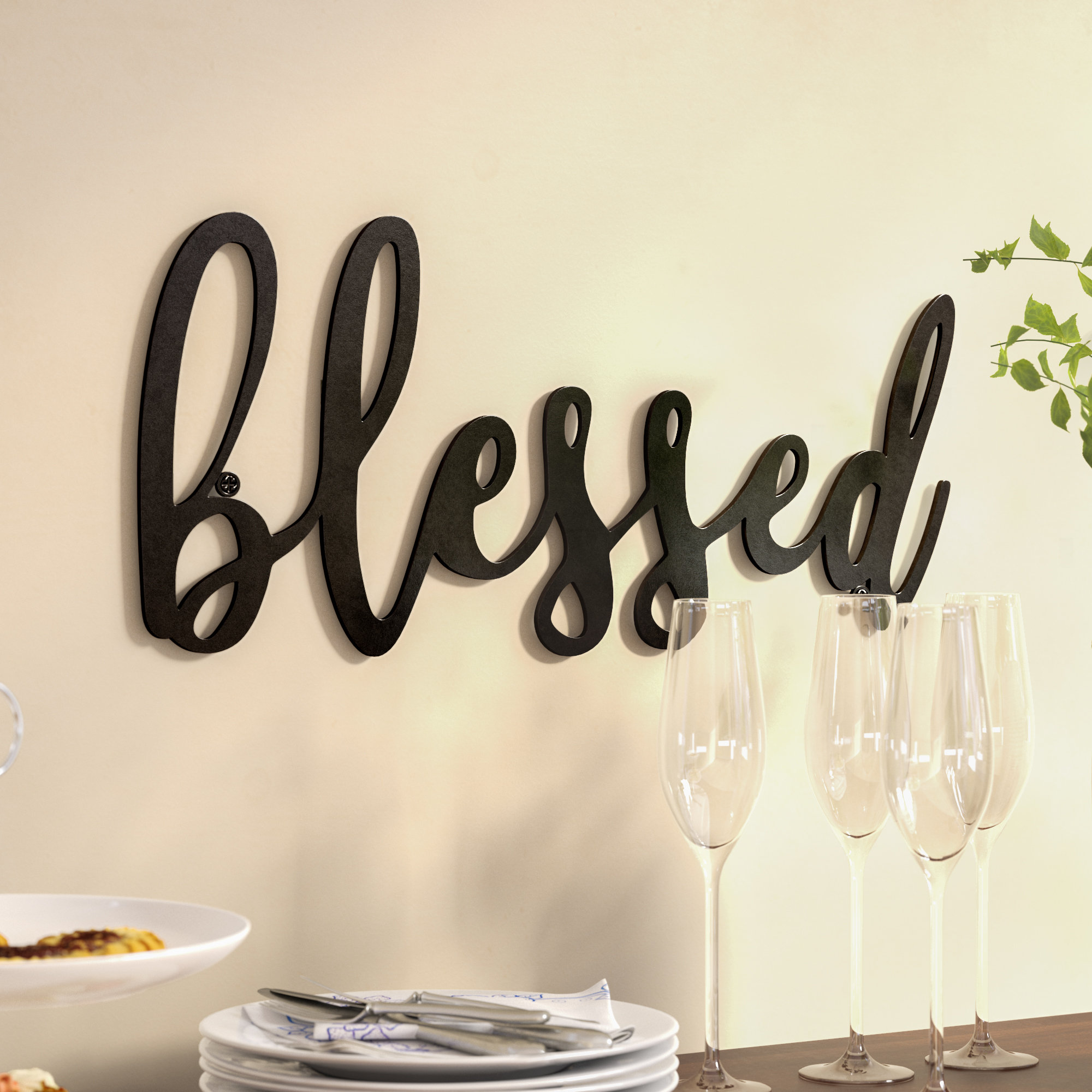 Gracie Oaks Blessed Wall Decor - Decorative 3D Metal Cutout - Word Art ...