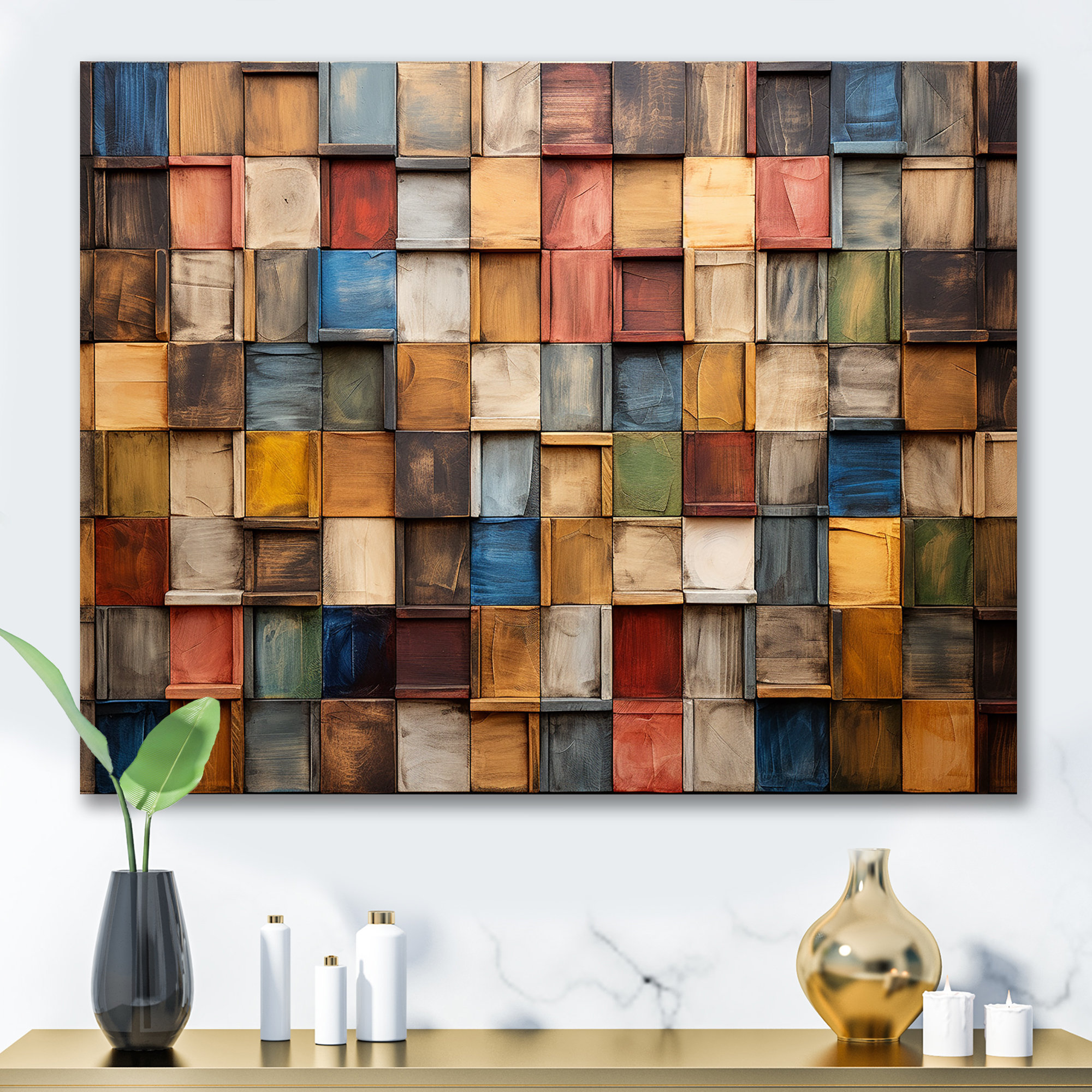 17 Stories Colorful earth colors tiles III - Boho Mosaic Canvas Print ...
