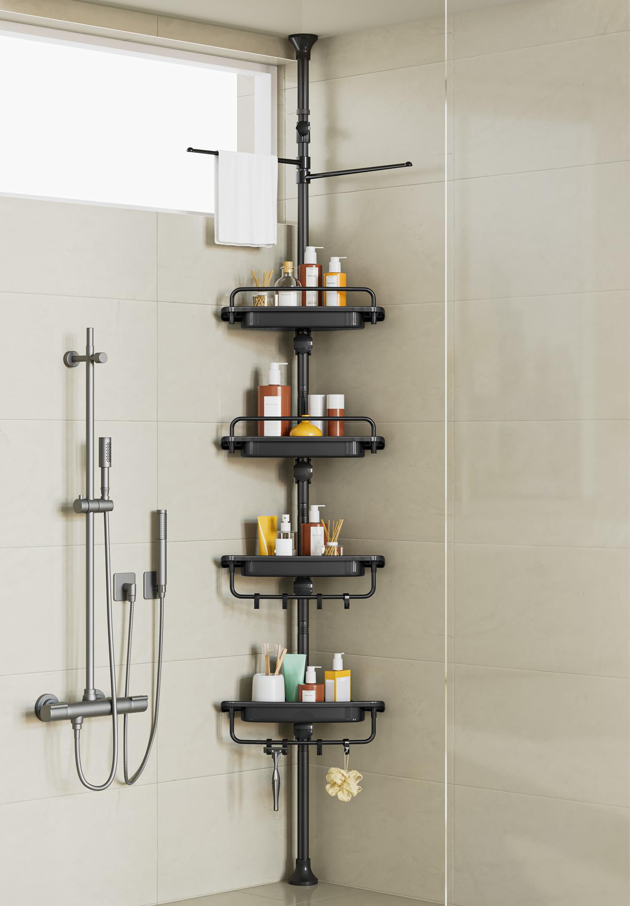 Rebrilliant 32-122Inch Corner Shower Caddy Tension Pole Black ...