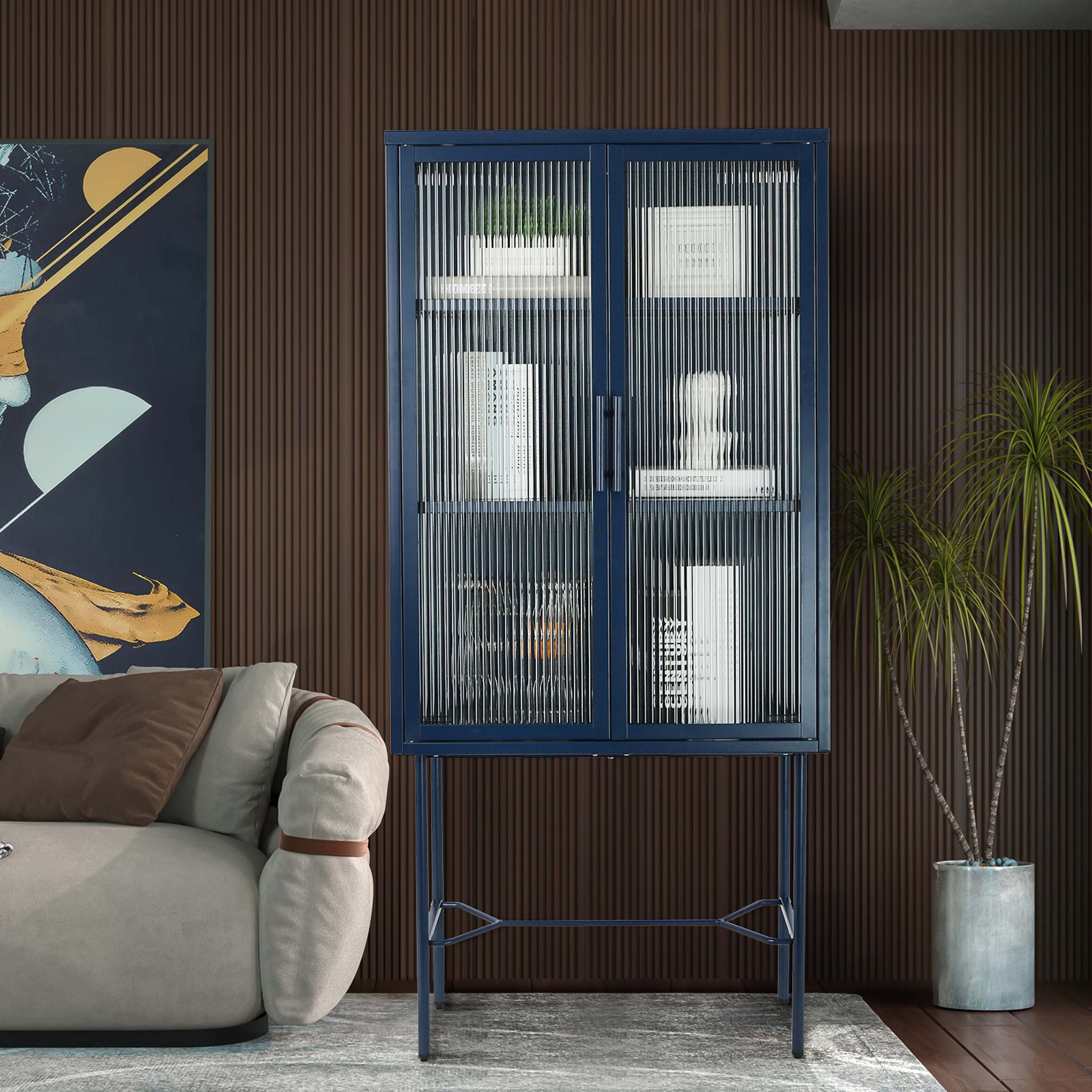 Latitude Run® Elegant Floor Cabinet with 2 Glass Doors Living Room ...