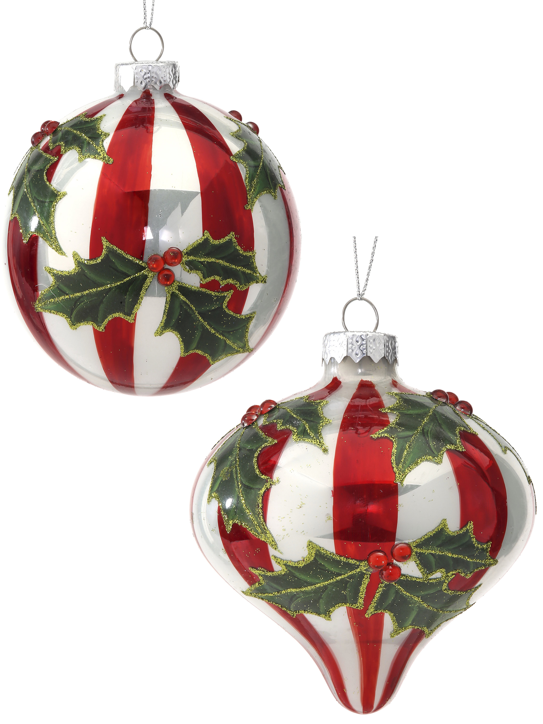The Twillery Co. 6 Piece Striped Holly Ball/Onion Ornament Set ...