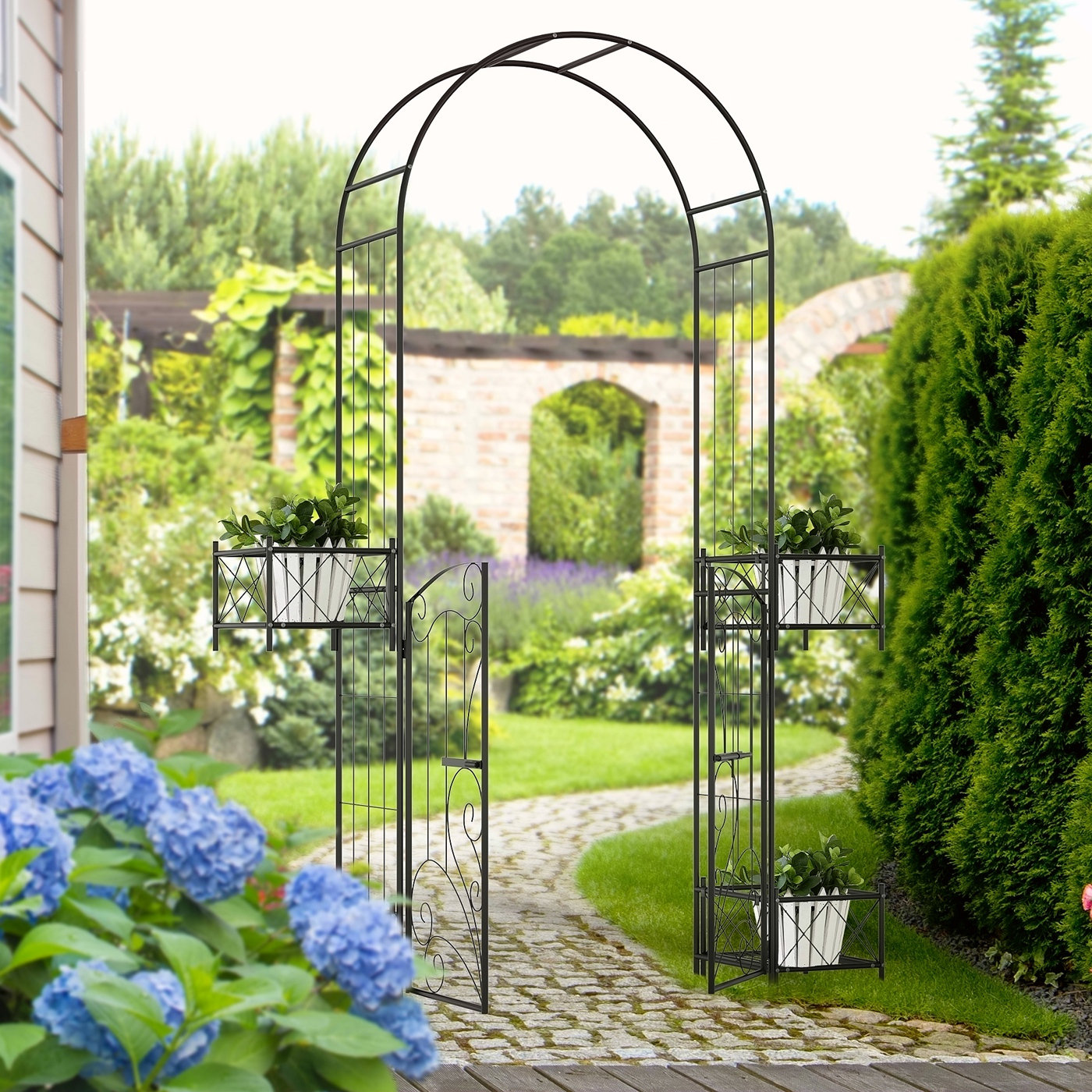 Winston Porter Outsunny 7' Garden Arch Arbor, Metal Arch Trellis With ...