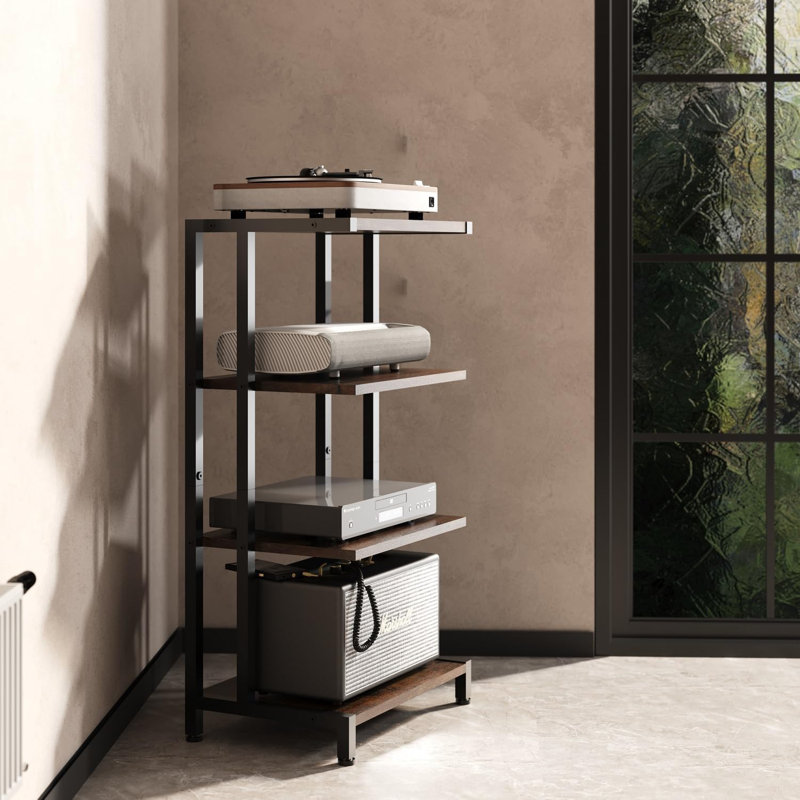 17 Stories 4-Tier AV Media Stand Corner Shelf Wooden Corner Shelves ...