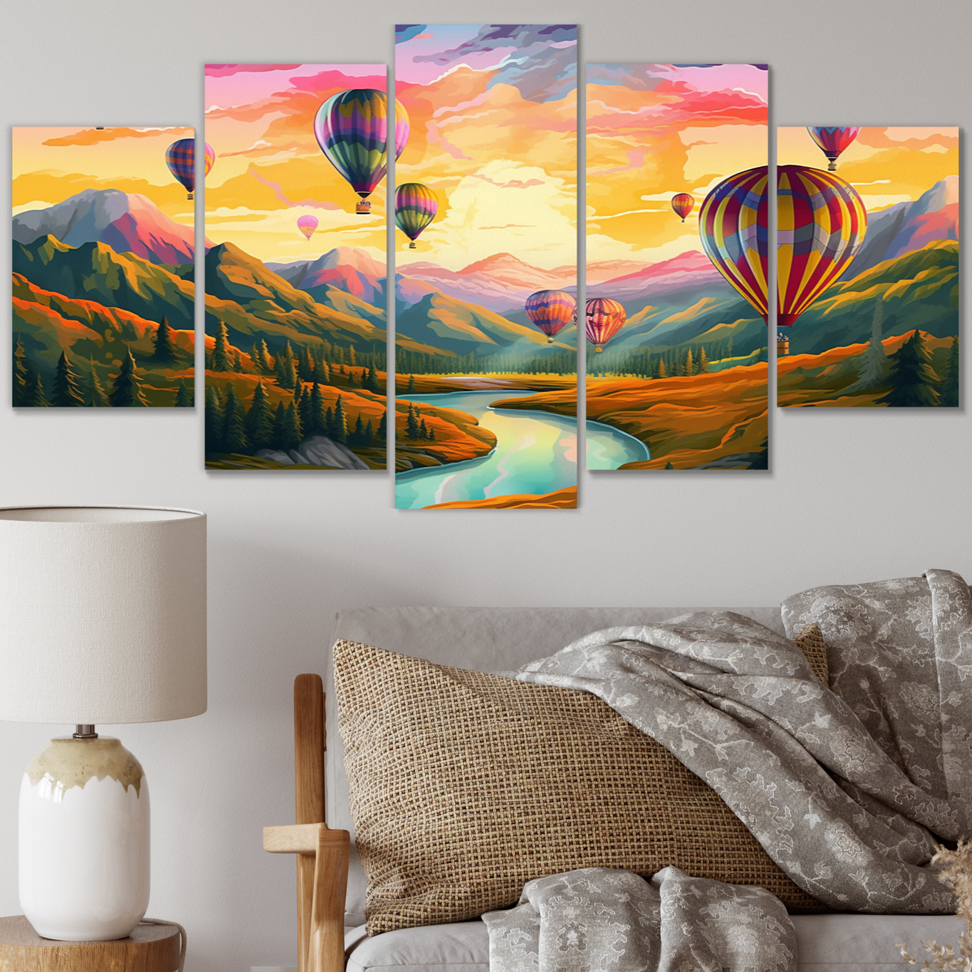 Design Art Hot Air Ballon Bold Scenery I - Hot Air Balloon Metal Wall ...