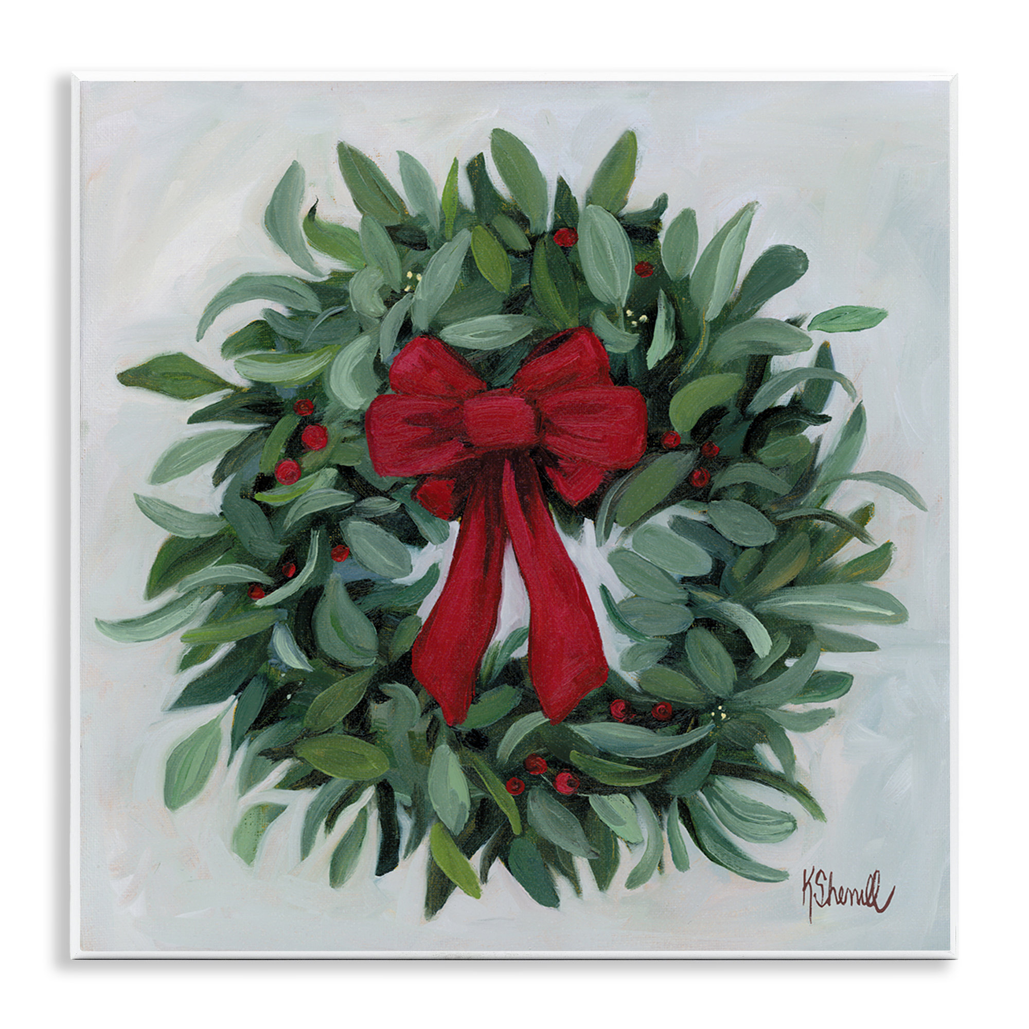 House of Hampton® Wreath with Red Bow Canvas Wall Art by Kate Sherrill ...