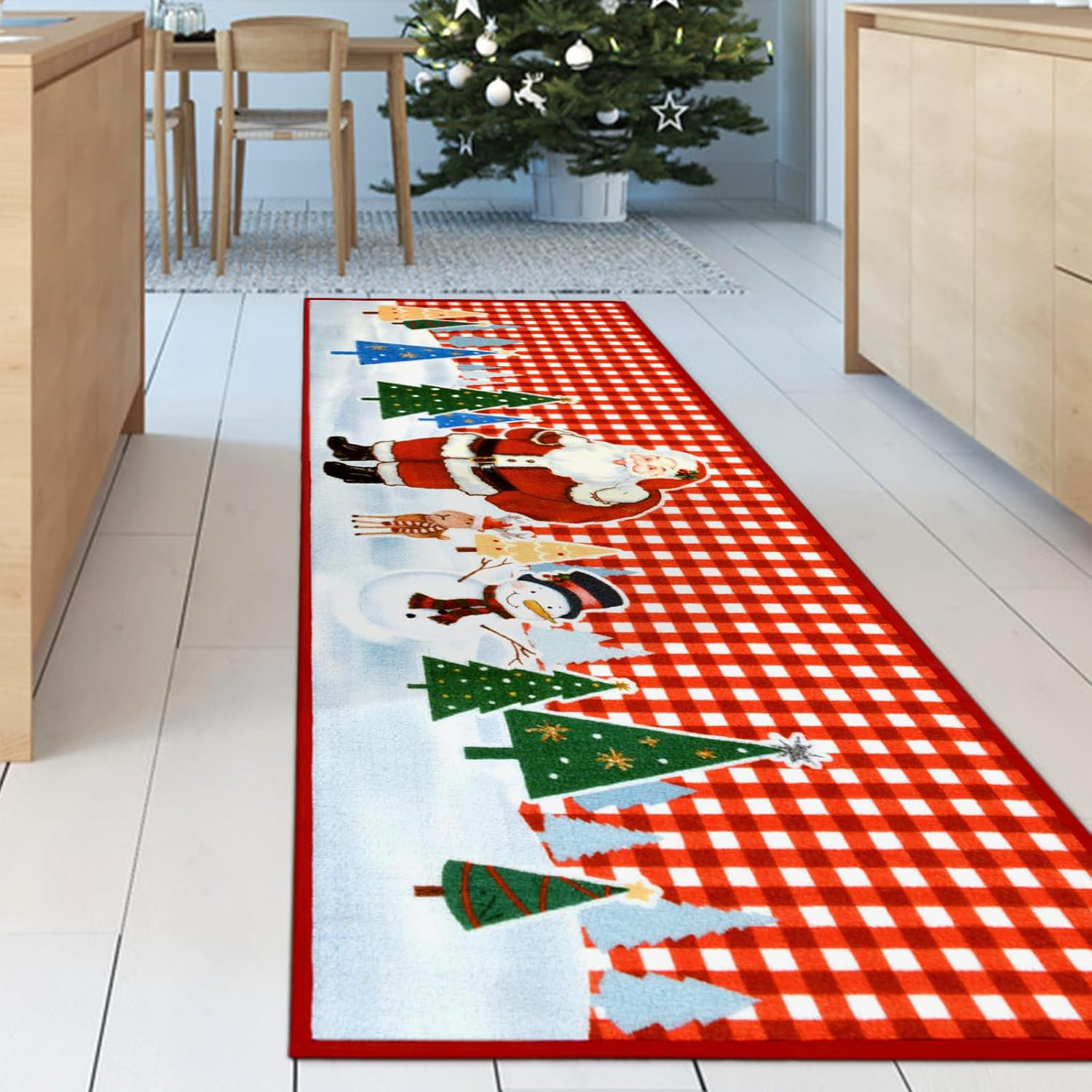 The Holiday Aisle® Christmas Runner Rug Washable Plaid Christmas ...