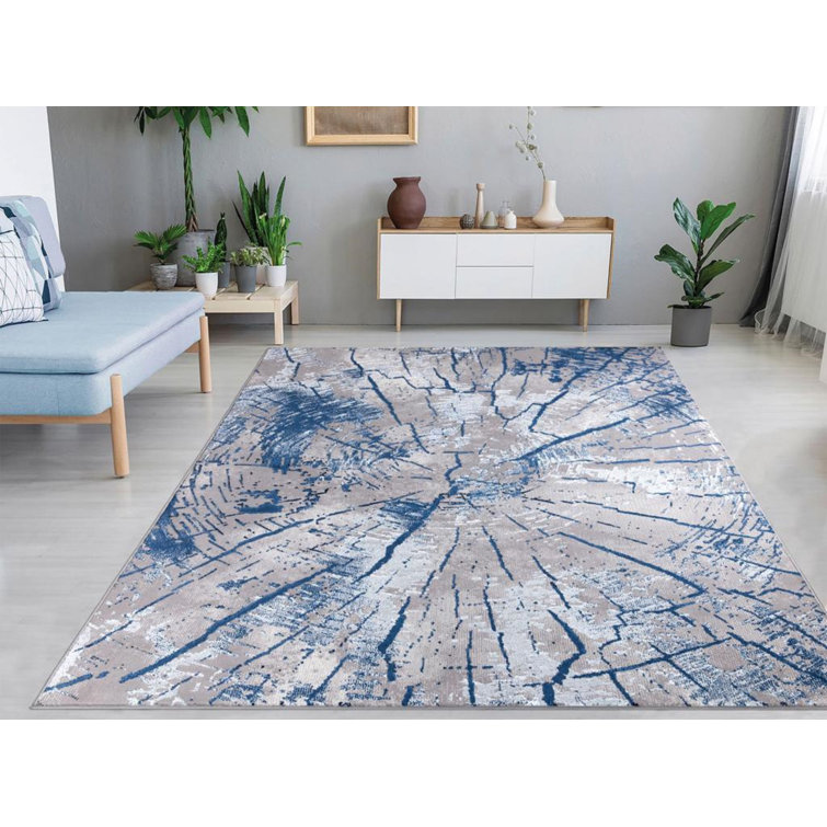 Borough Wharf Strayhorn Thick Soft Living Room Bedroom Navy/Grey Rug ...