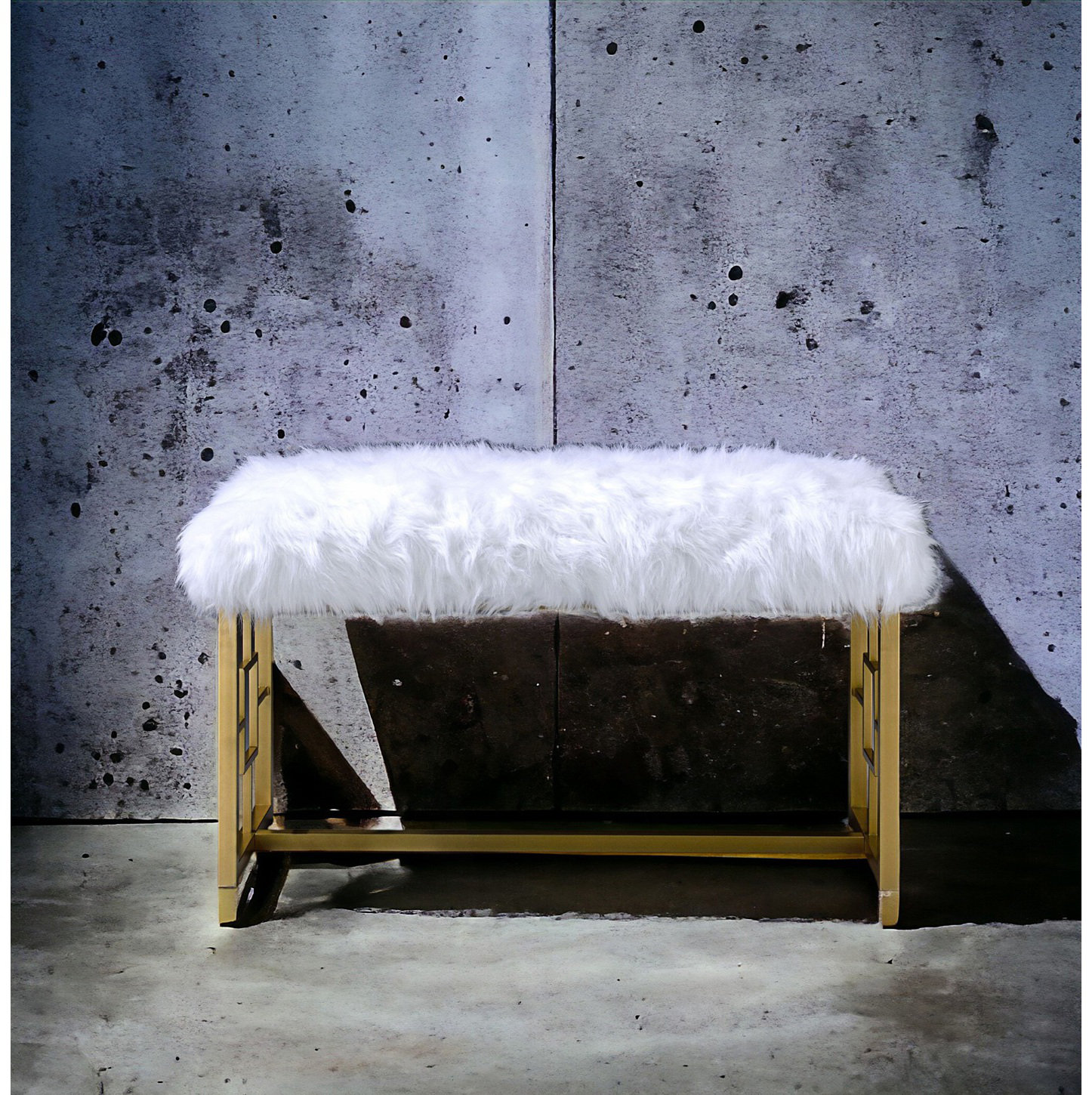 Mercer41 Faux Fur Bench With Metal Base | Wayfair