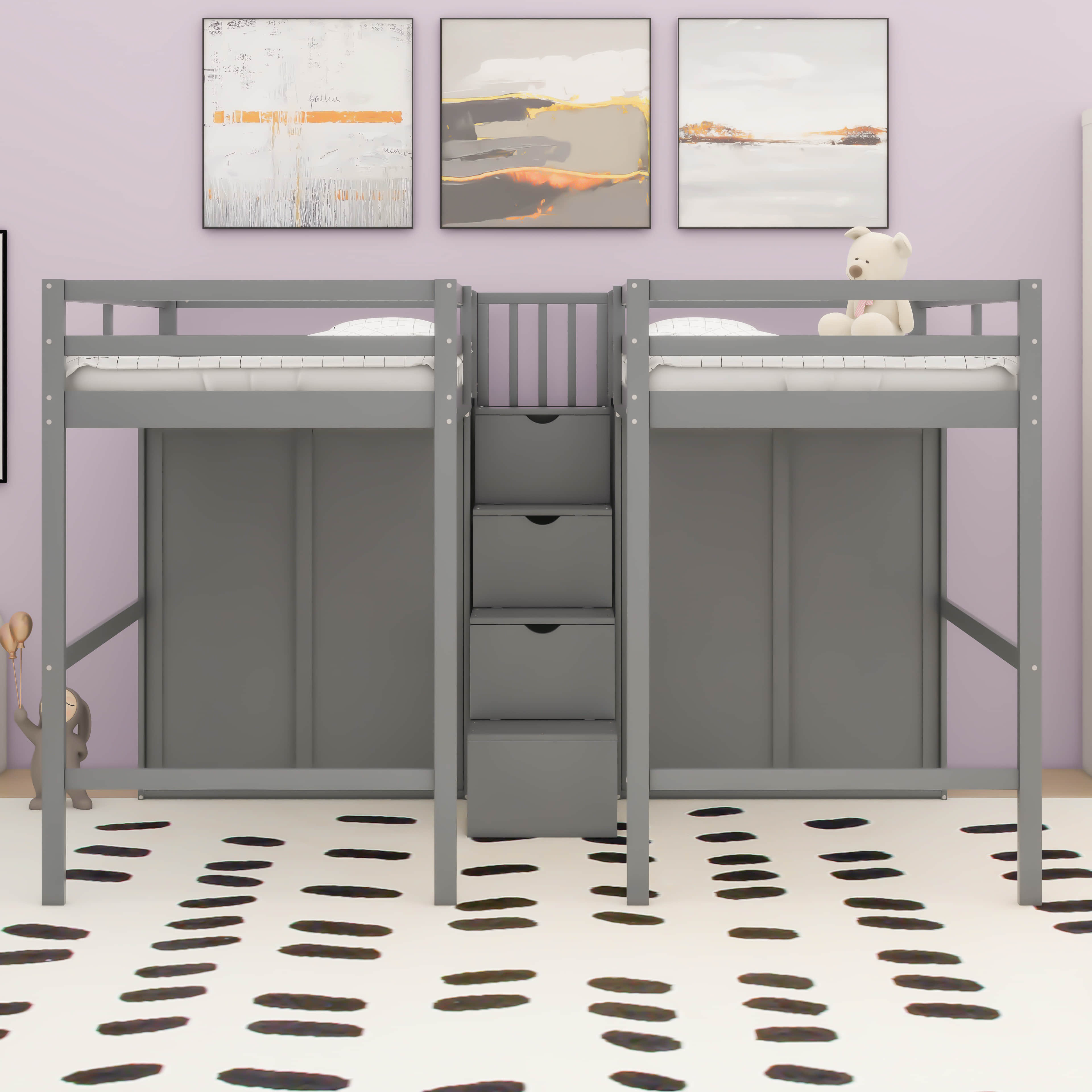 Red Barrel Studio® Double Twin Loft Beds with Wardrobes and Staircase ...